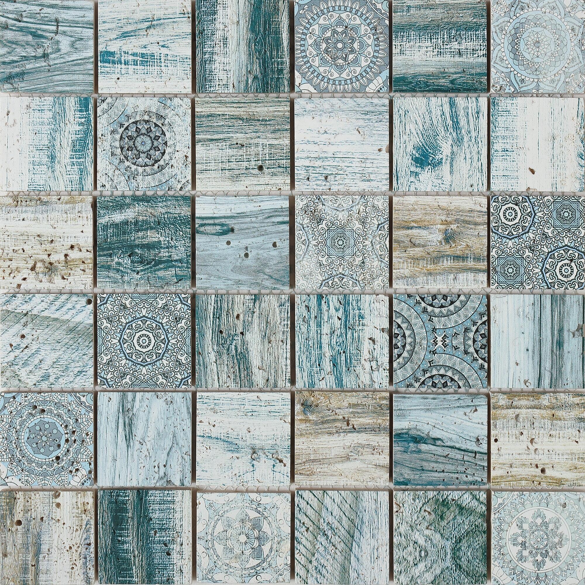 Azulejo mosaico travertino Hydra efecto piedra azul 30x30 cm | Leroy Merlin