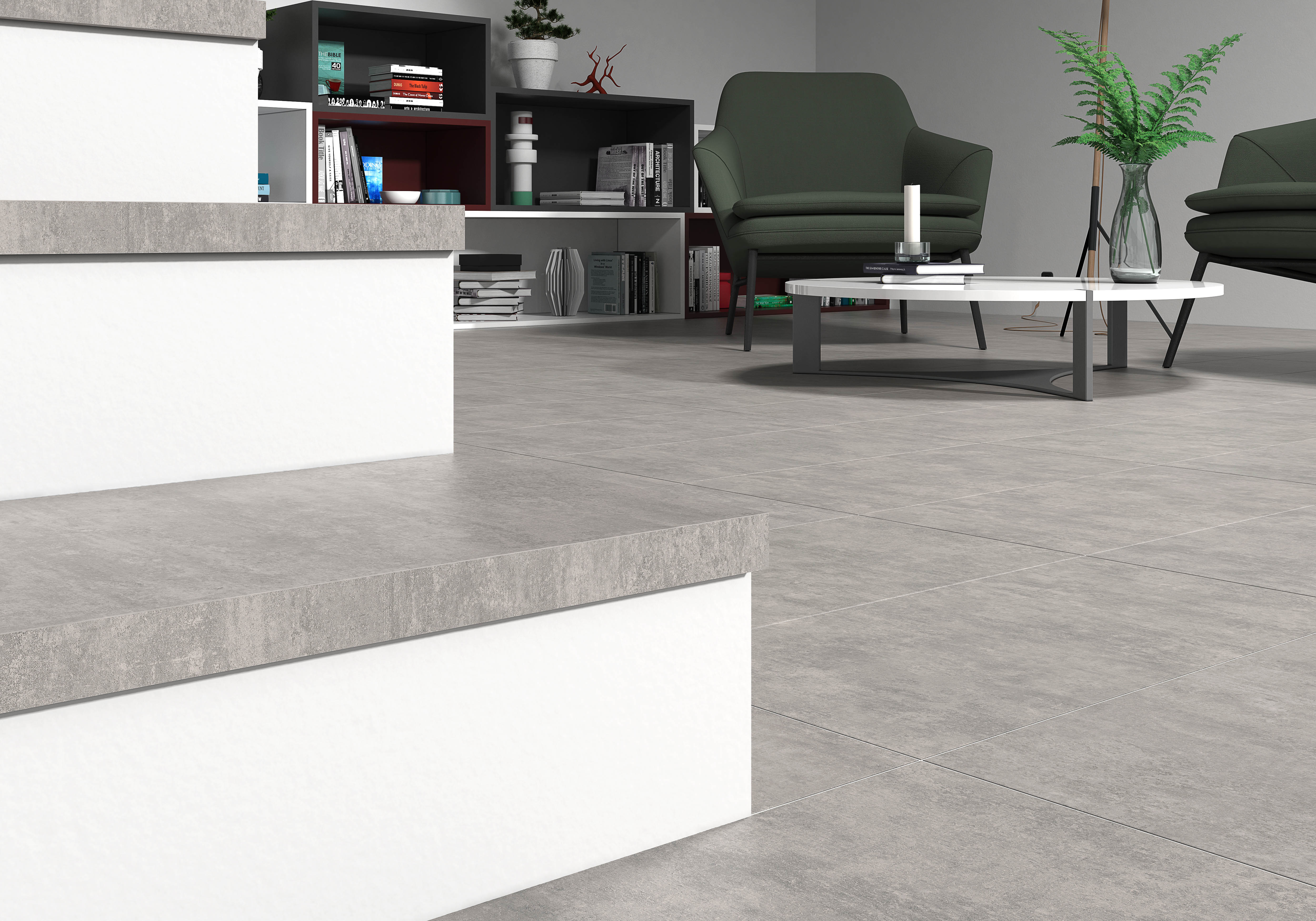 Peldaño gres porcelánico Martins efecto cemento gris 120x32cm espesor ...