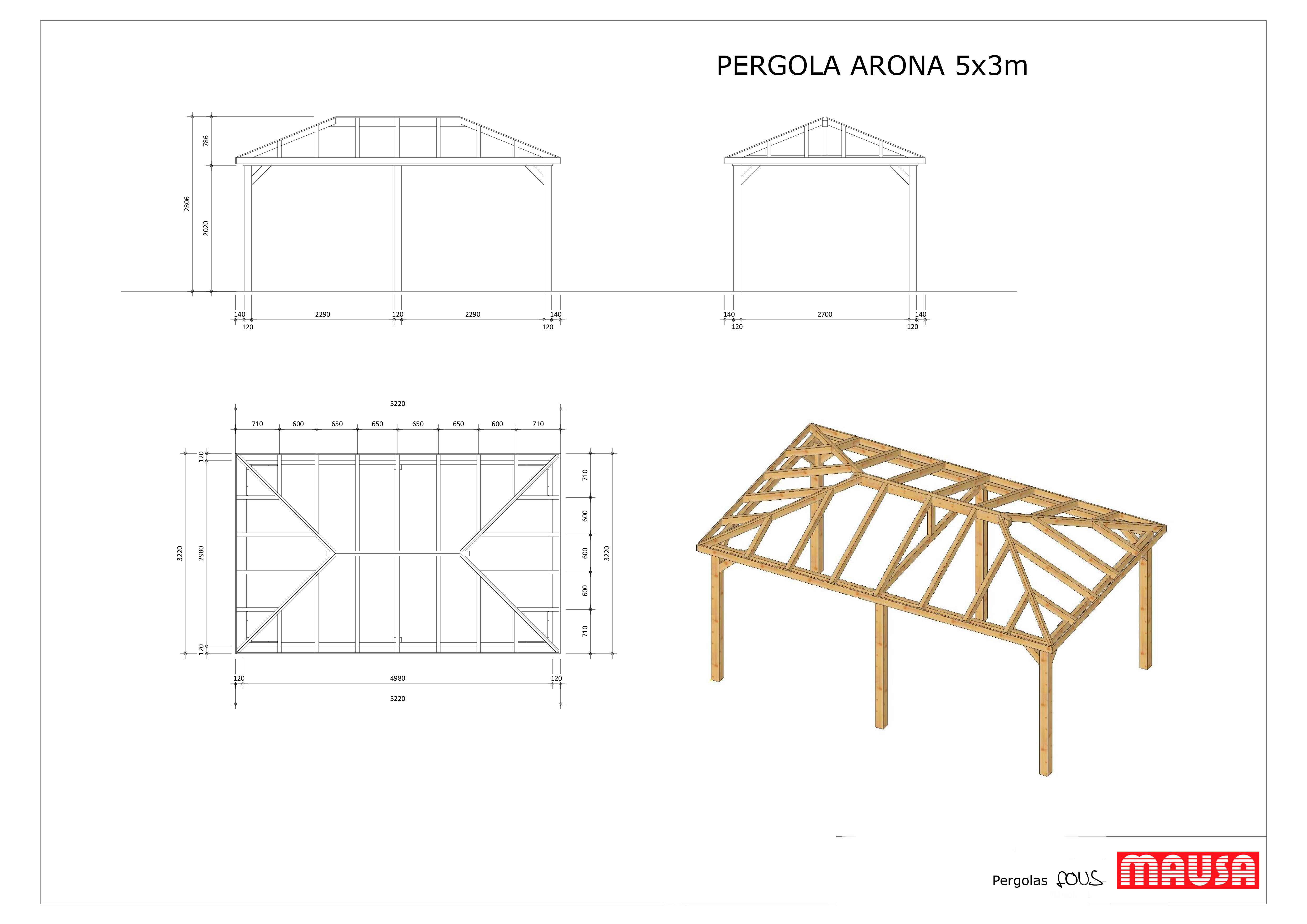 Pérgola techada Arona 5x3 m a 4 aguas | Leroy Merlin