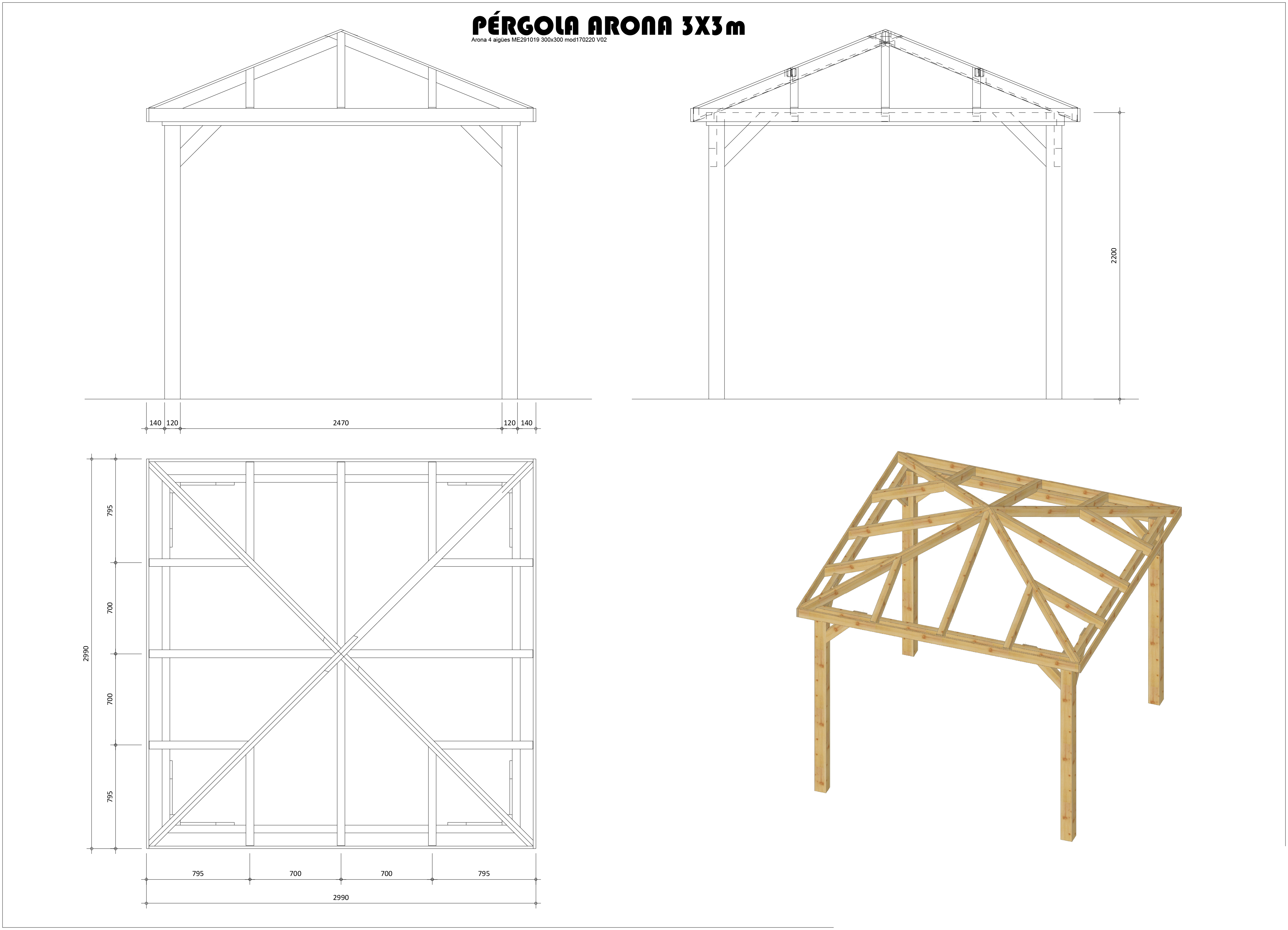 Pérgola techada Arona 3x3 m a 4 aguas | Leroy Merlin