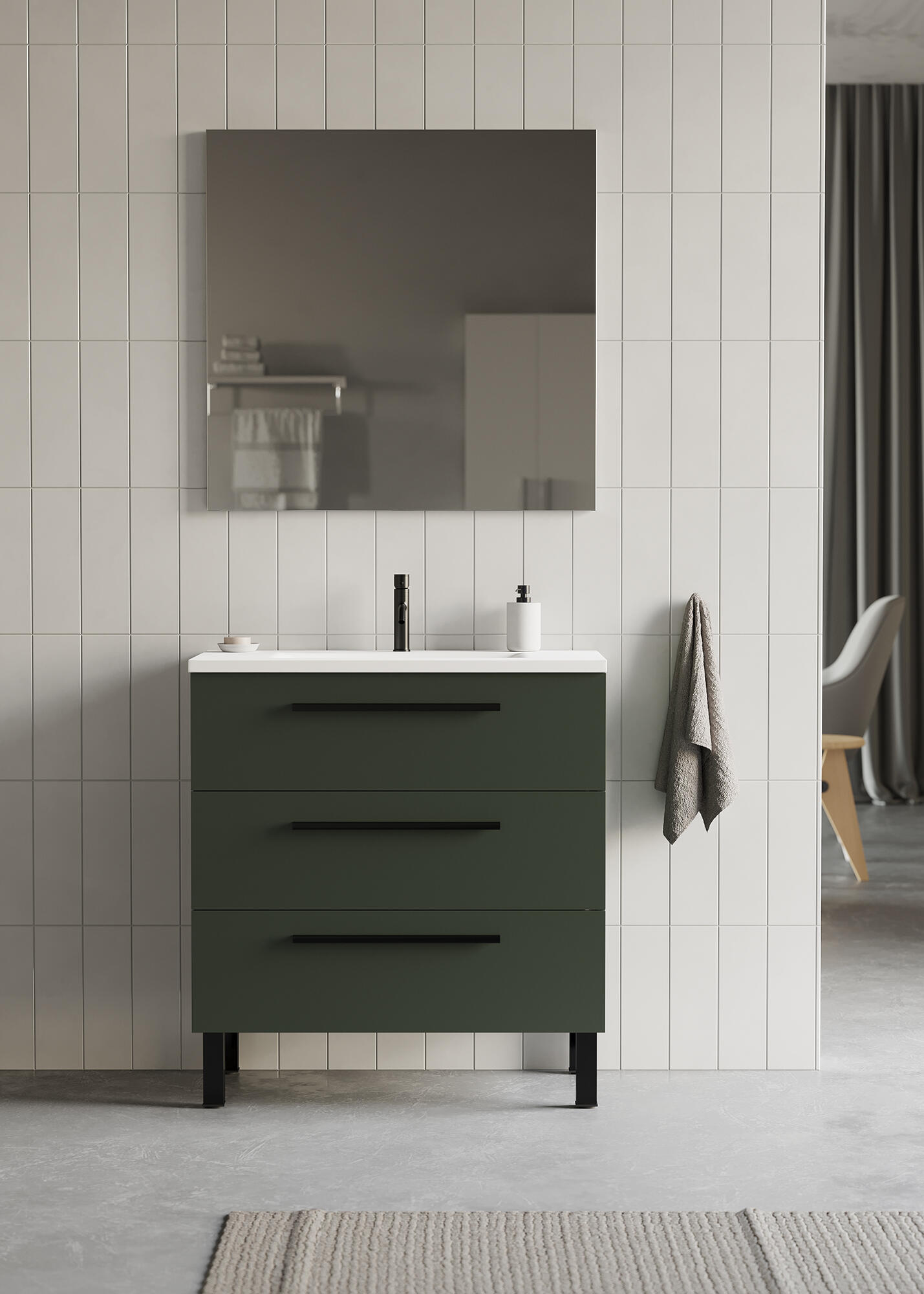 Mueble de baño con lavabo Madrid verde mate 70x40 cm | Leroy Merlin