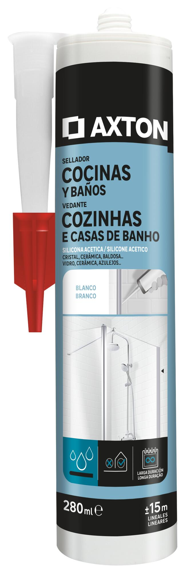 Silicona acética para cocinas y baños AXTON 280 ml blanco | Leroy Merlin