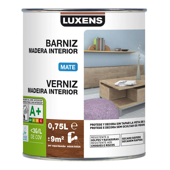 Barniz de madera interior LUXENS en color blanco, acabado mate para ...
