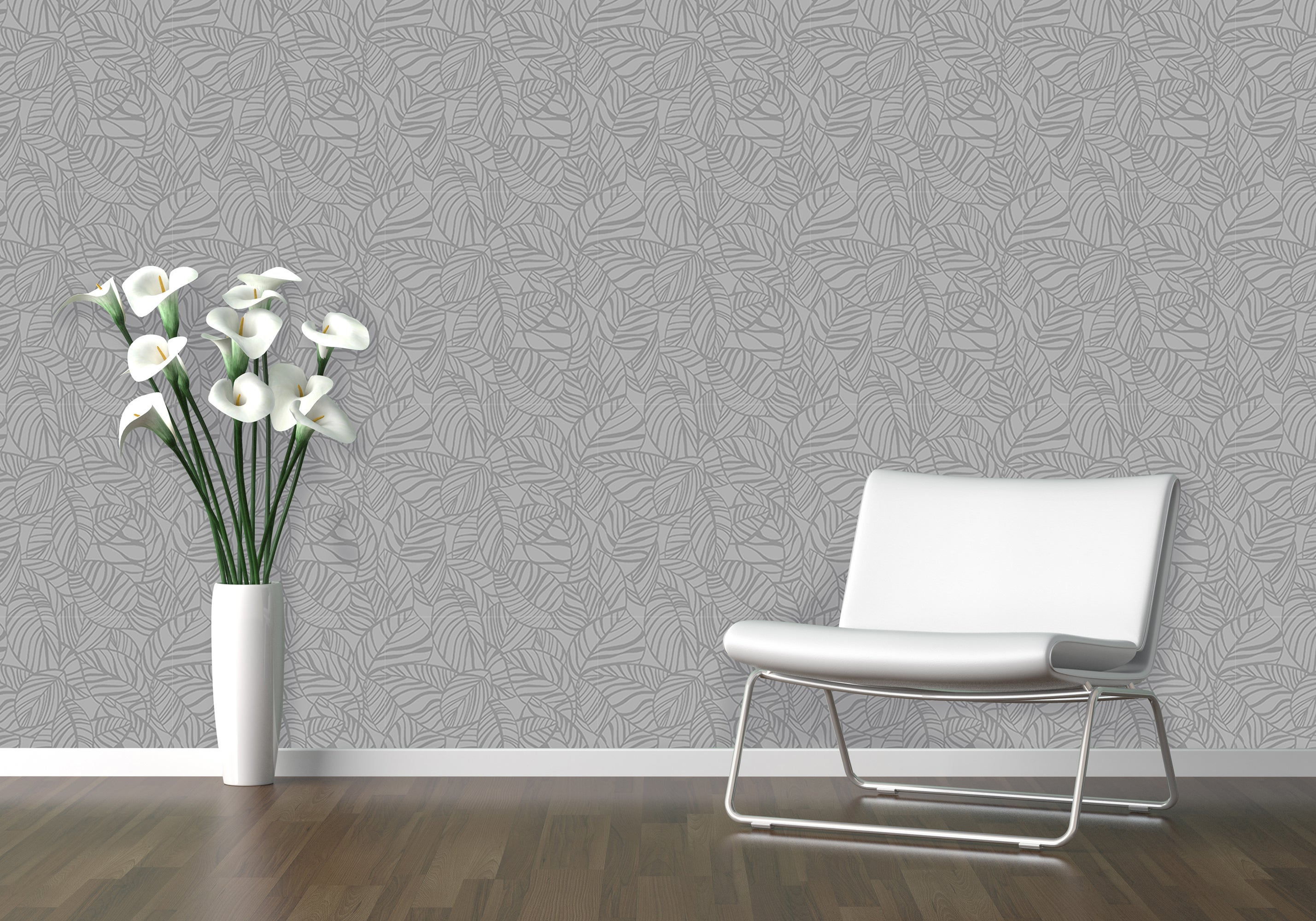 Papel pintado vinílico HOJAS 5068 gris 0,52x10 metros | Leroy Merlin