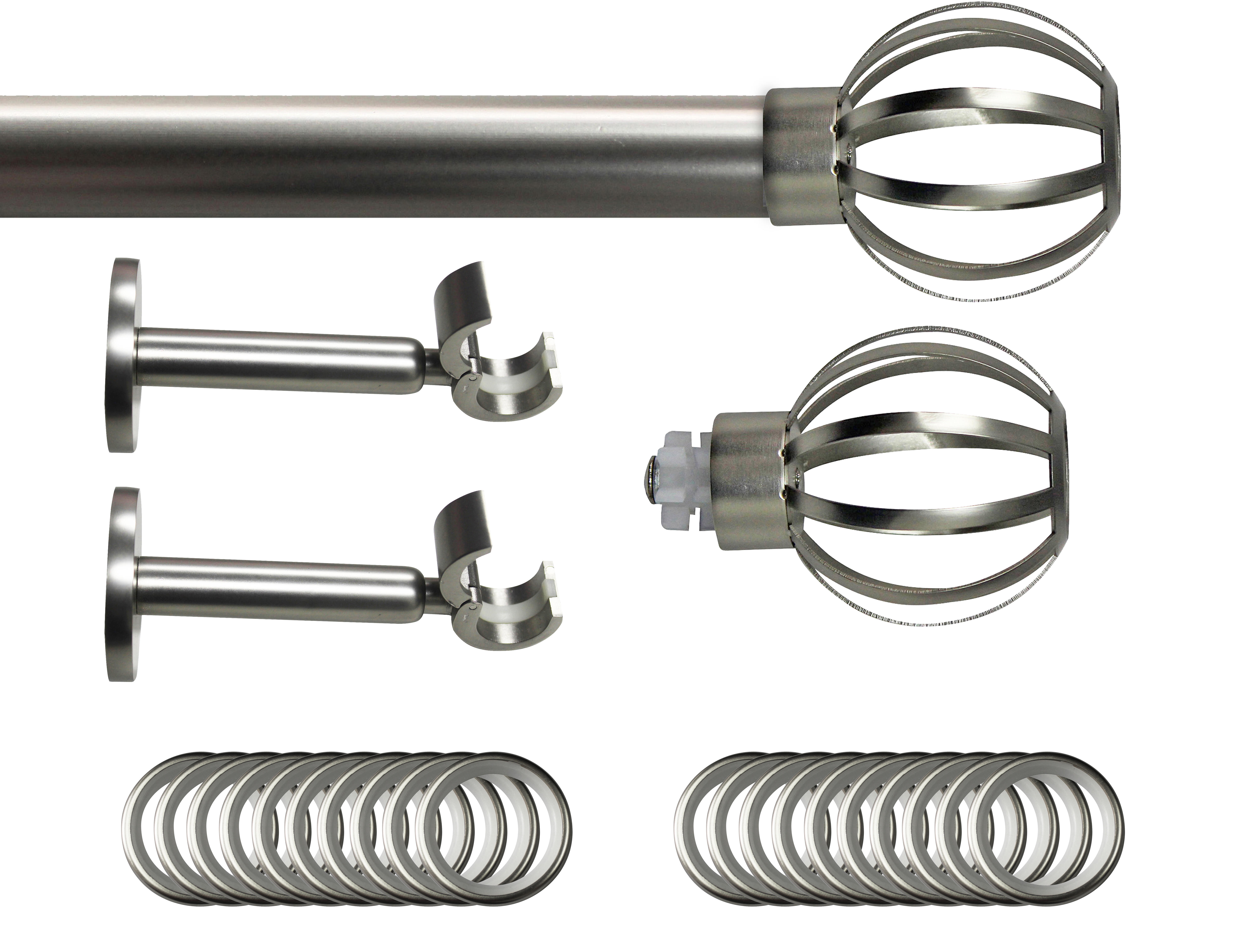 Set barra de metal diámetro 28mm cromo a pared 1.50m INSPIRE con anillas raya | Leroy Merlin