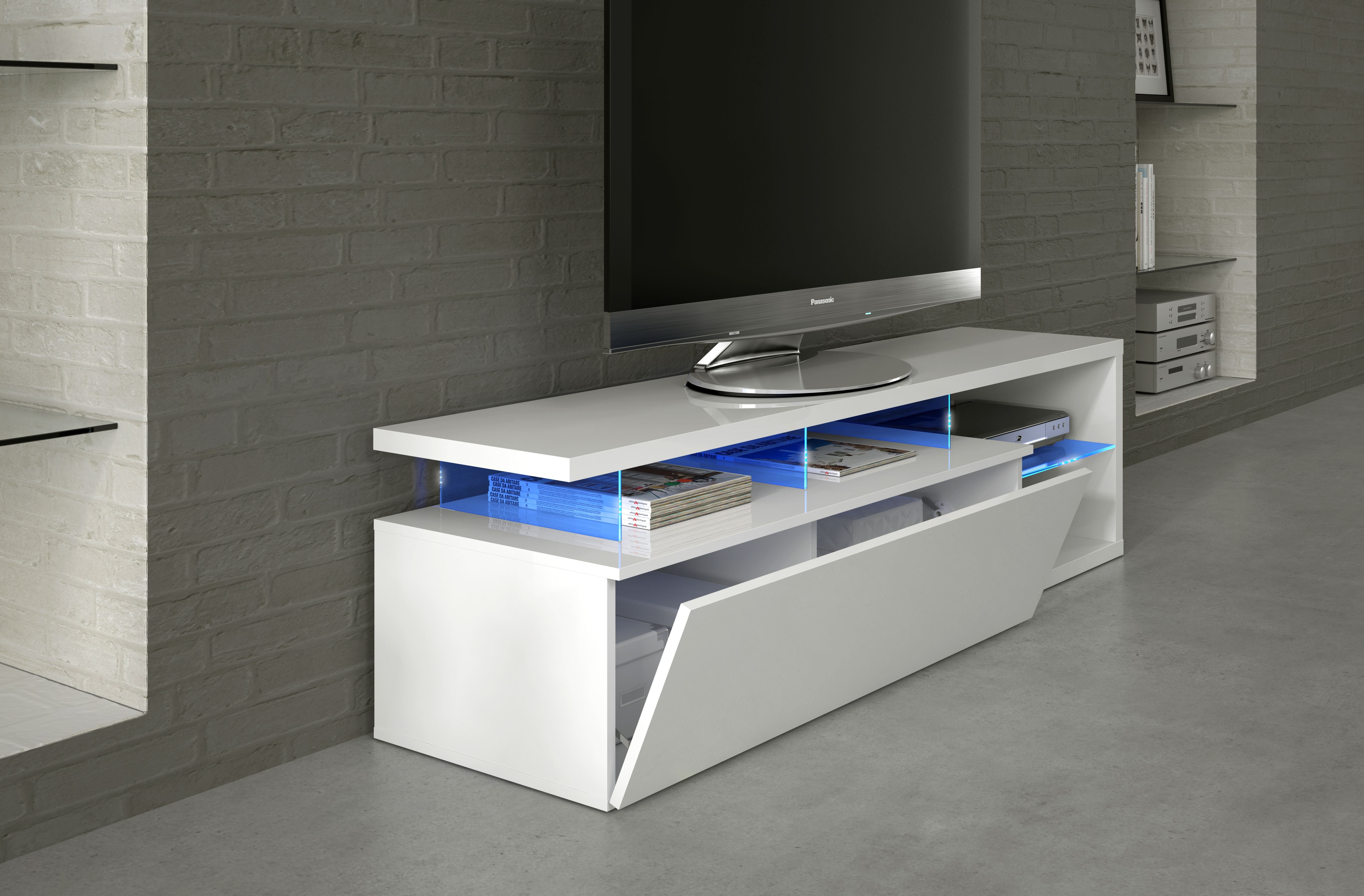 Mueble de TV Bluetech blanco brillo 150x41x43 cm (anchoxaltoxfondo ...