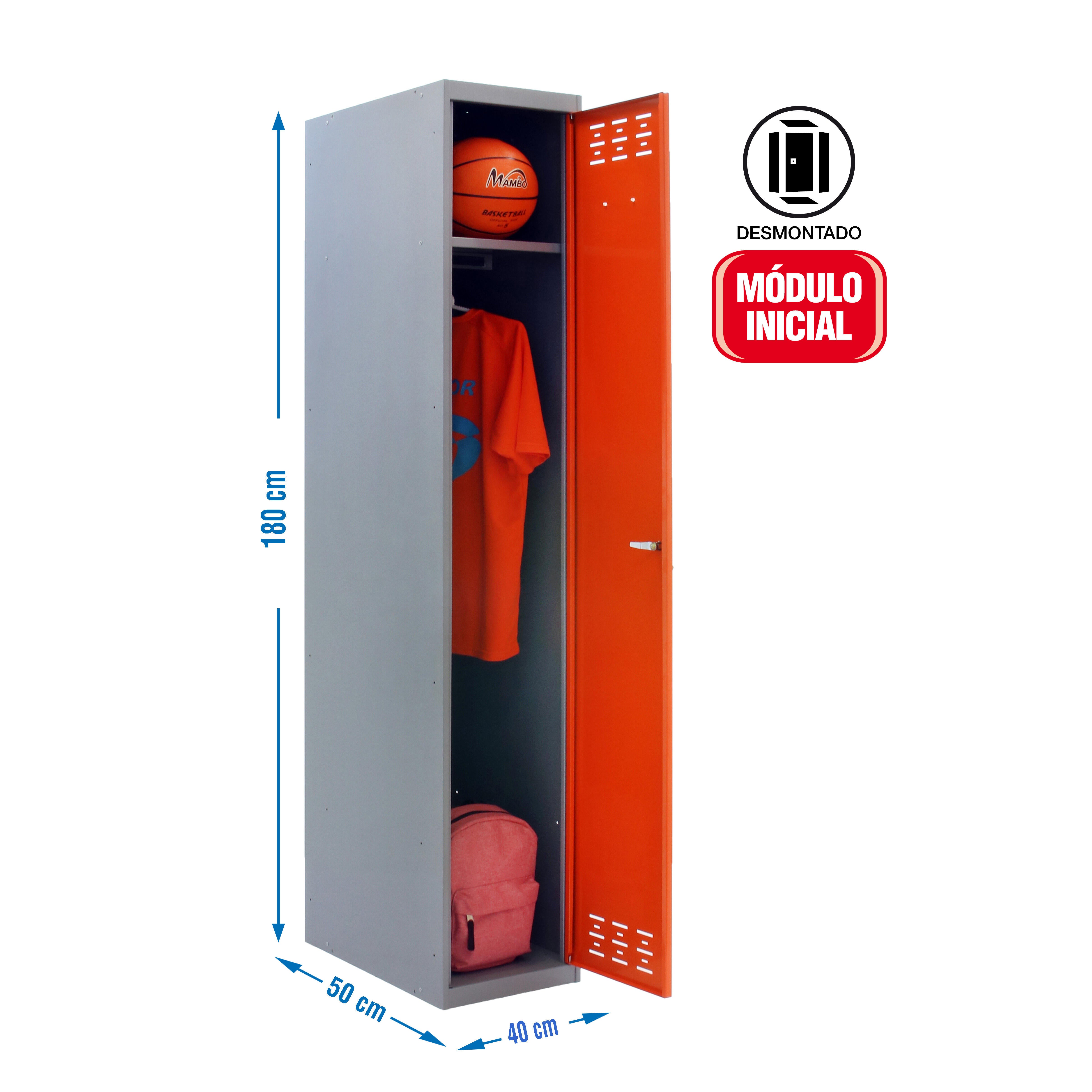 Taquilla inicial de acero 40x180x50 cm desmontada color gris/naranja 1 ...