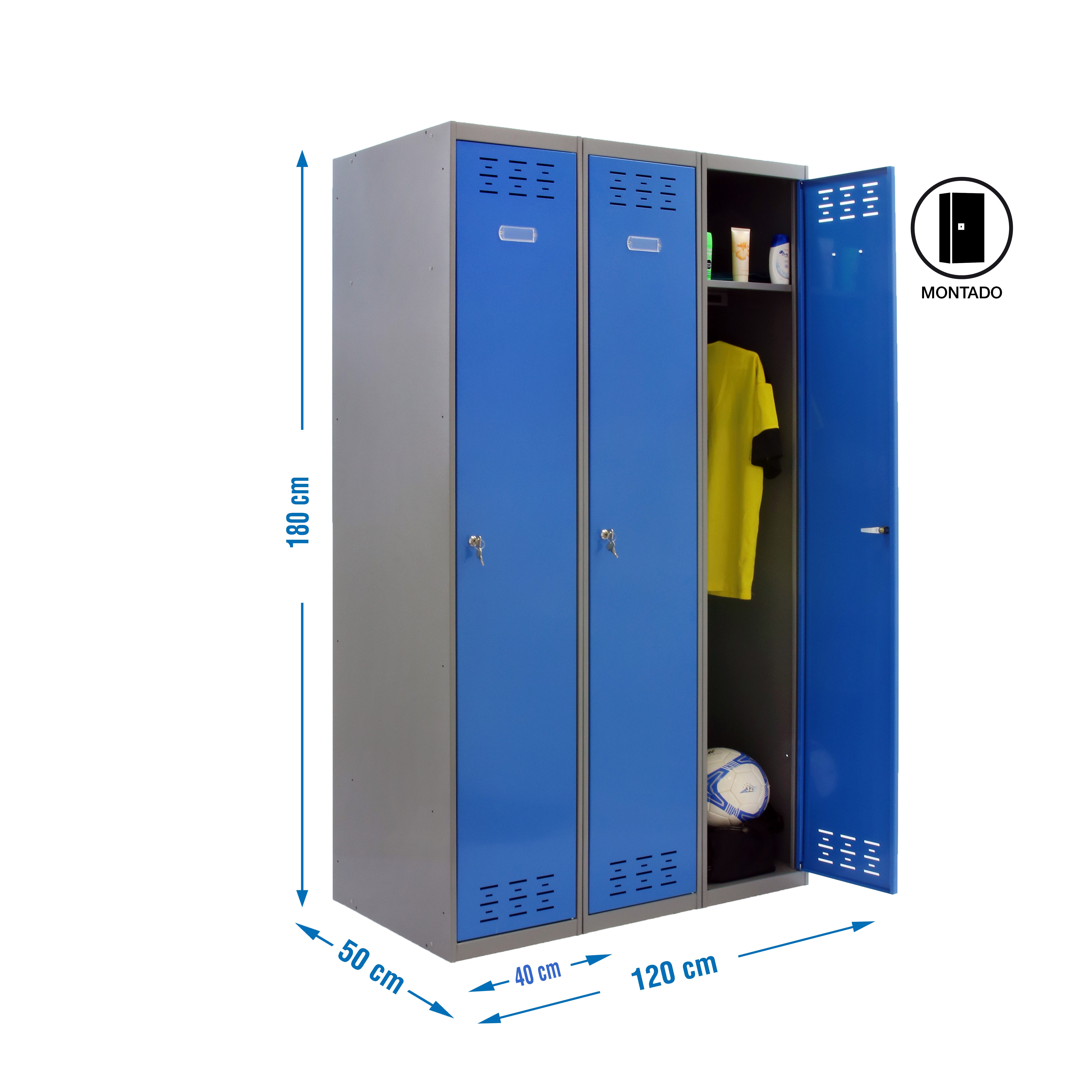 Taquilla single de acero 180x120x50 cm montada color gris/azul 3 ...