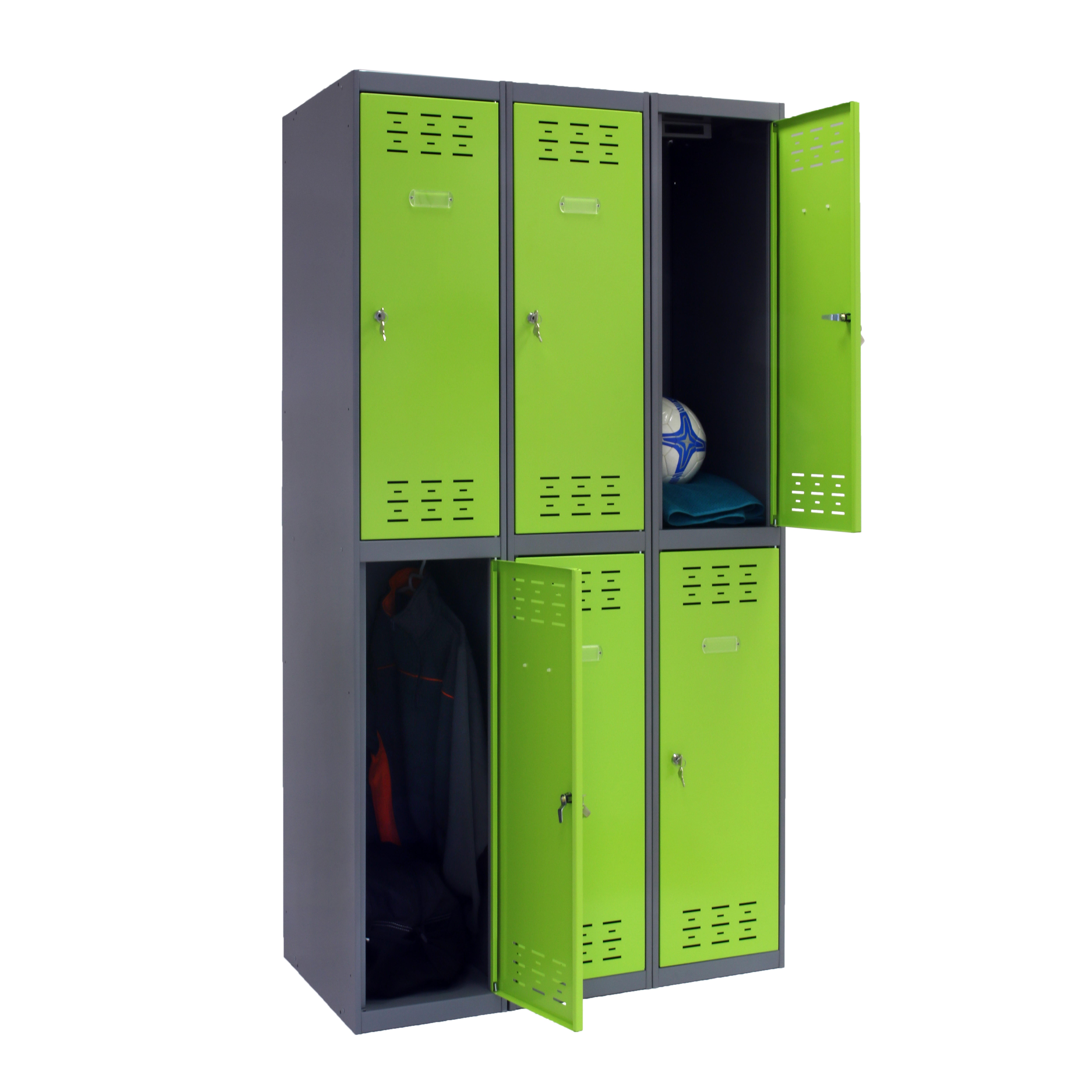 Taquilla biplaza Tandem de acero 90x180x50 cm montada color gris/verde ...