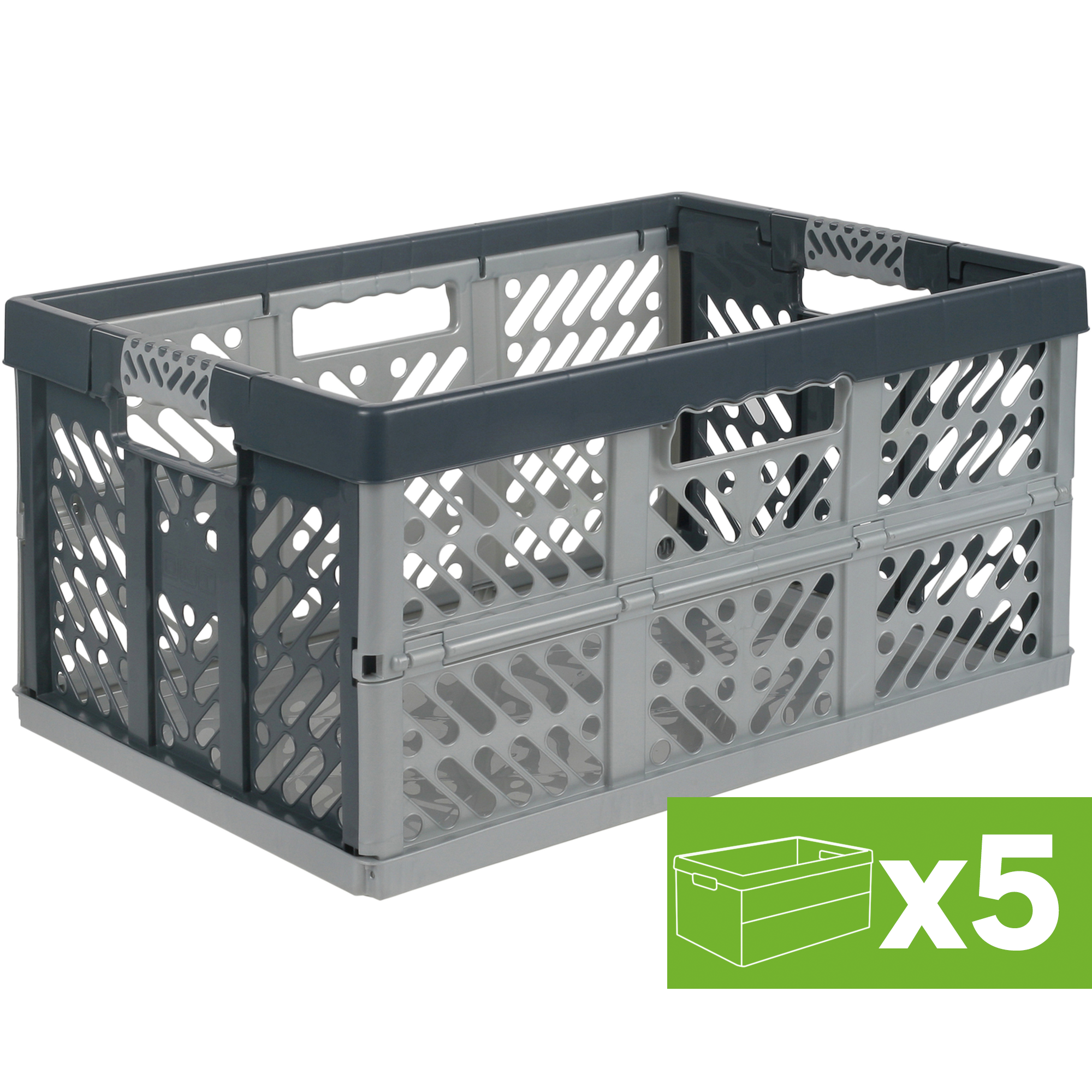 Pack 5 cajas plegable 45L 54x37x28 plateada | Leroy Merlin