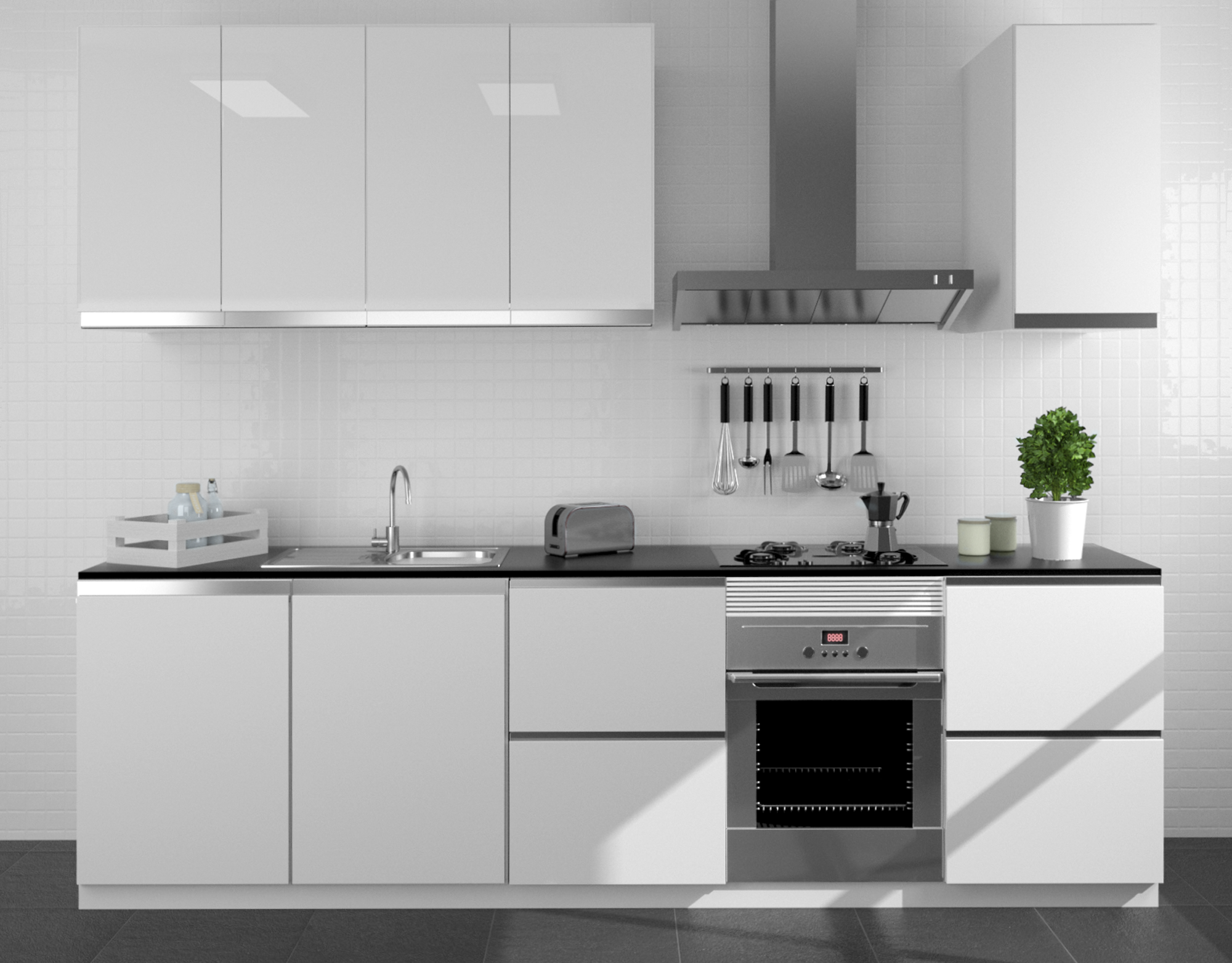 Cocina en kit Delinia ID Mikonos blanco brillo 300cm con muebles altos ...
