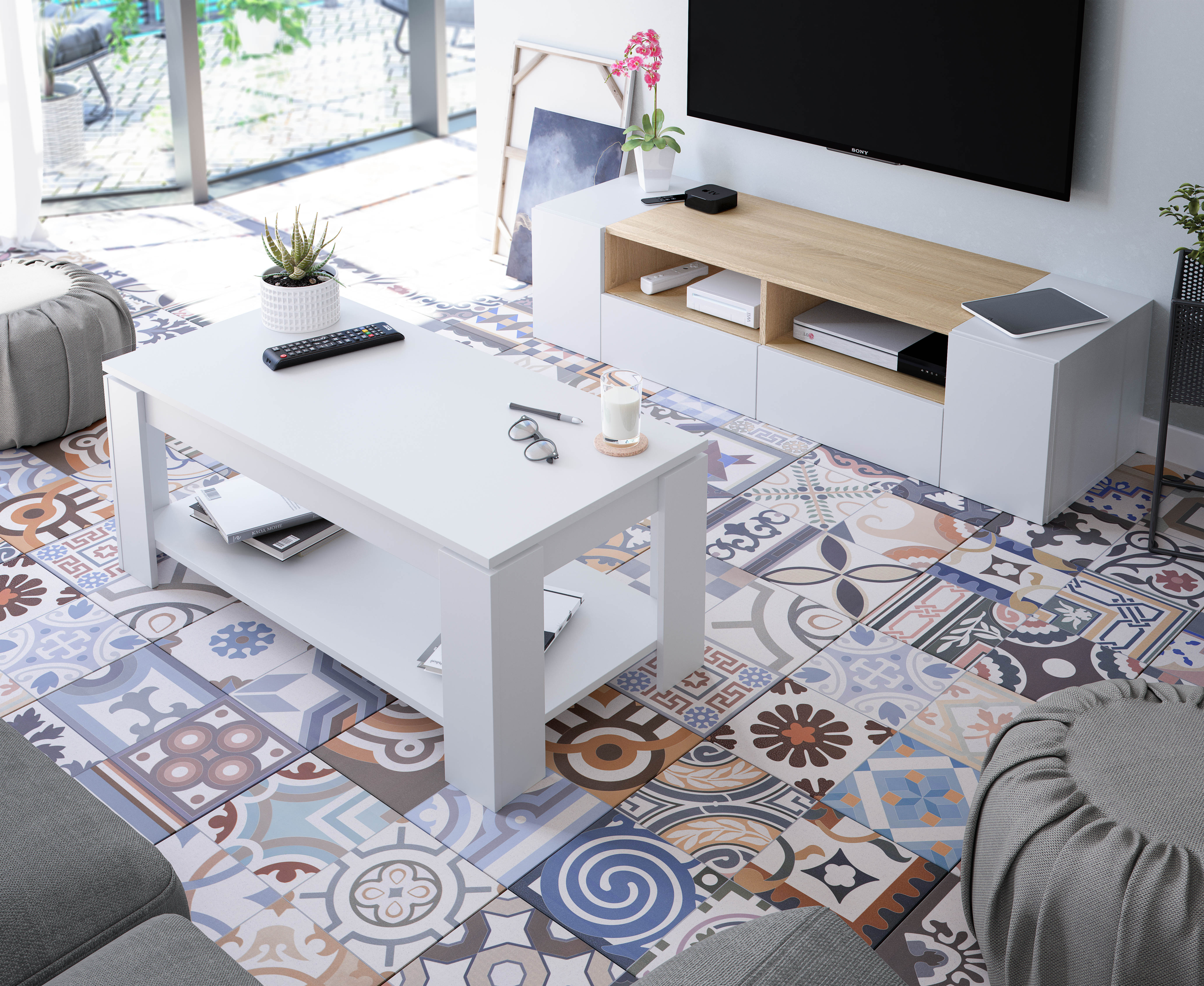 Mesa de centro elevable Flow blanco Artik 100x43/54x50cm (anchoxaltoxfondo) | Leroy Merlin