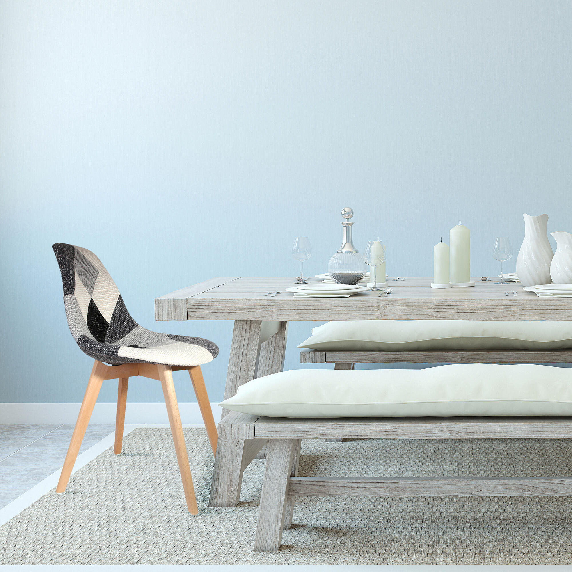 Set 2 sillas de comedor Patchwork multicolor (tonos gris) | Leroy Merlin