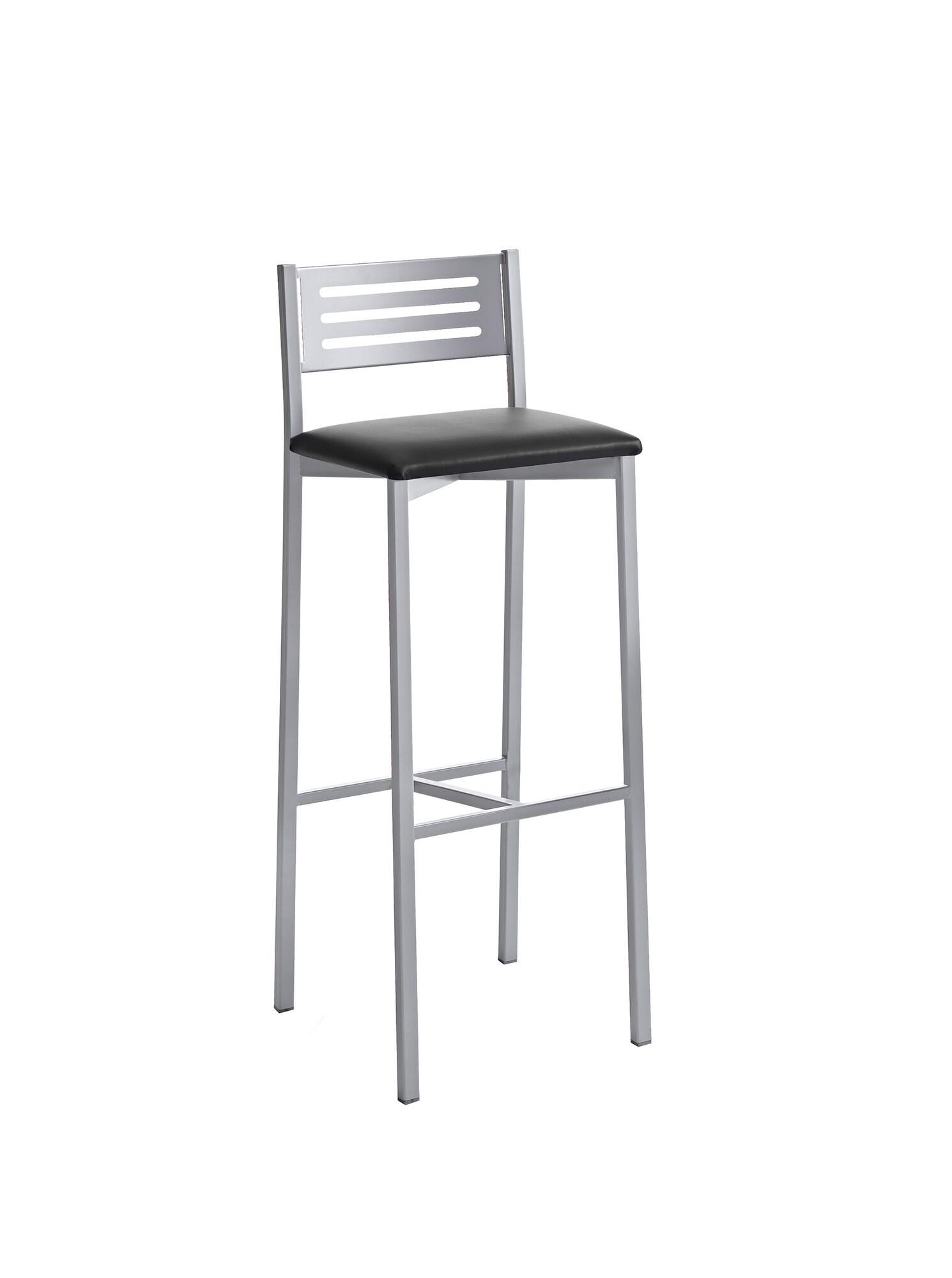 Taburete de estructura color epoxi aluminio y asiento negro de 33 x 77 cm | Leroy Merlin