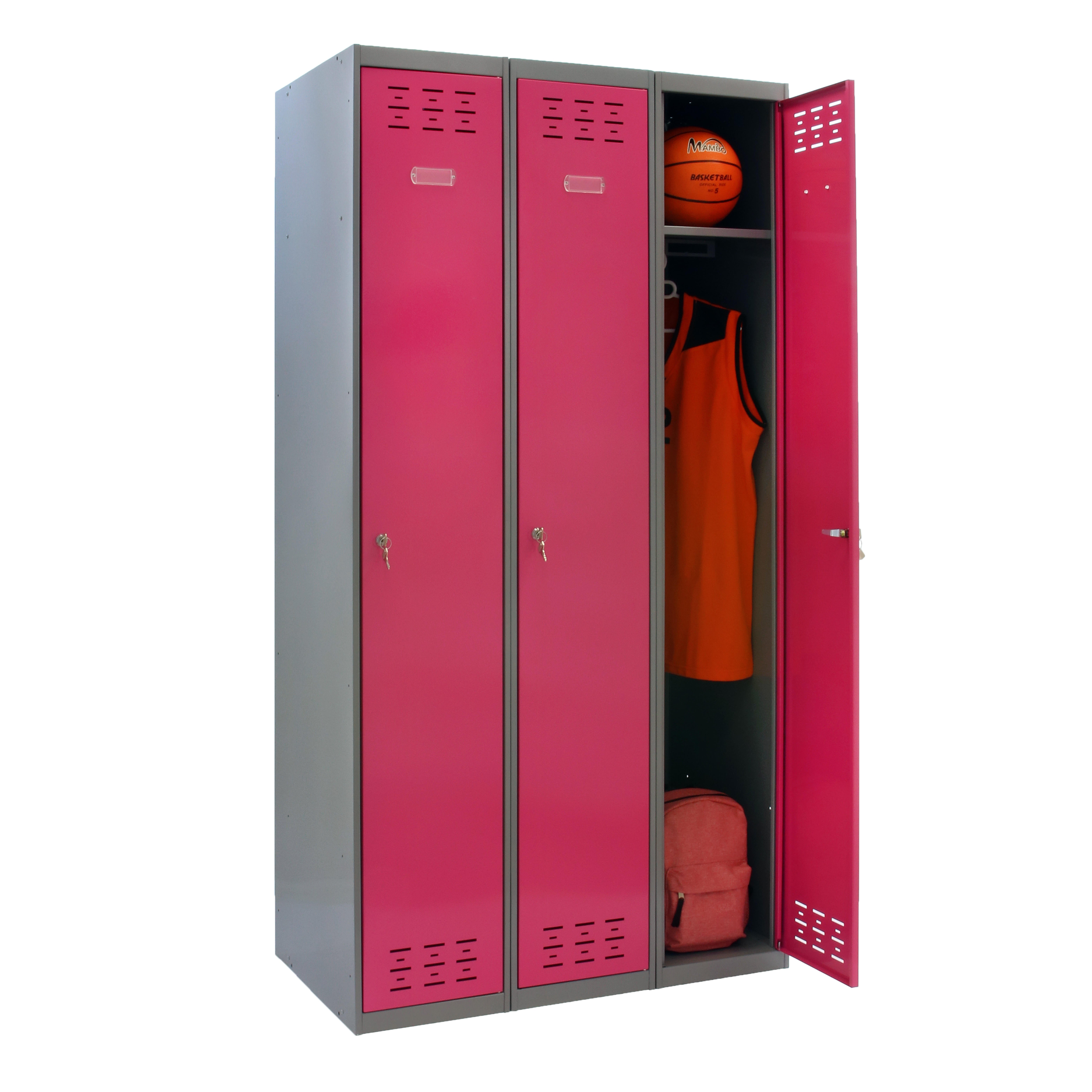 Taquilla single de acero 90x180x50 cm montada color gris/rosa 3 puertas ...