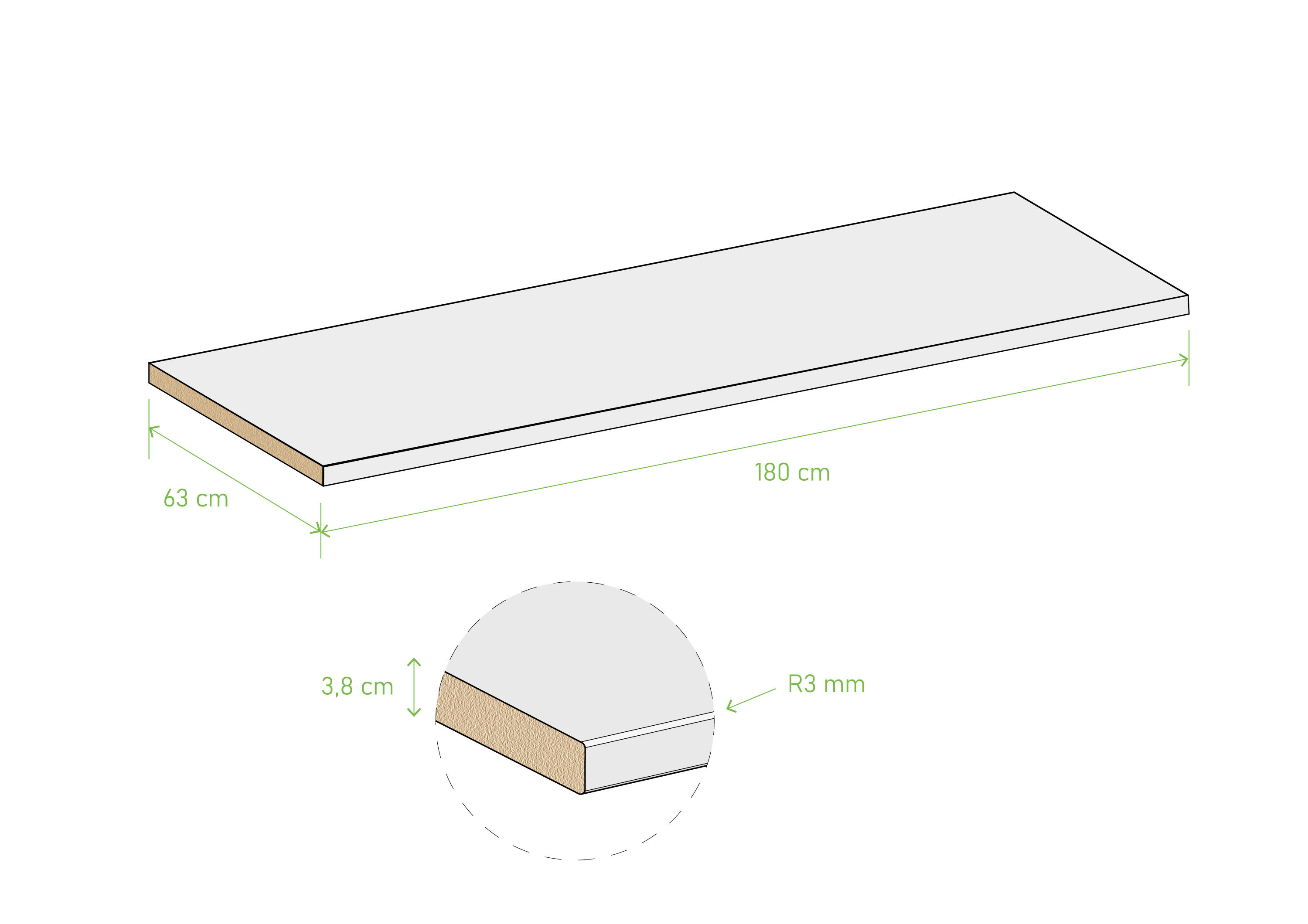 Encimera de cocina laminada bohemian blanco wood 180x62 cm espesor 38mm ...