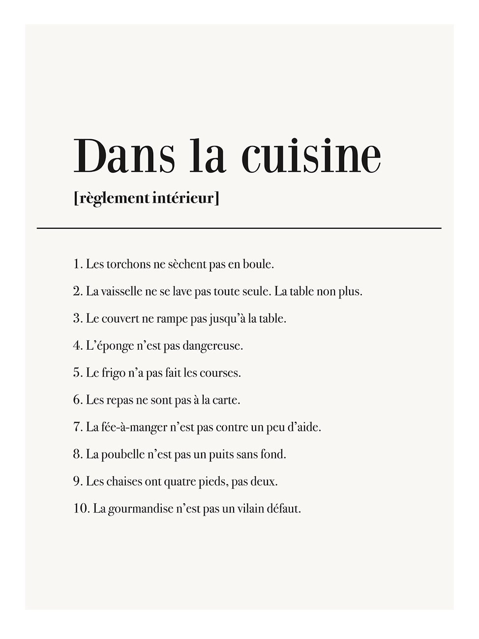 Affiche DANS LA CUISINE REGLEMENT INT., multicouleur ART CANVAS l.40 x ...