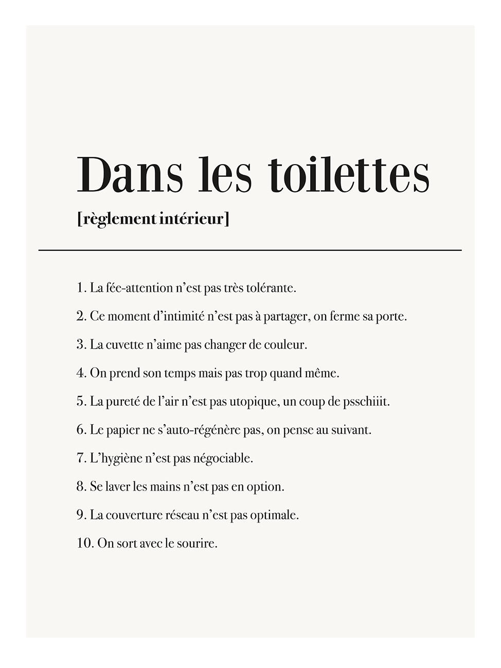 Affiche DANS LES TOILETTES REGLE INT., multicouleur ART CANVAS l.40 x H ...