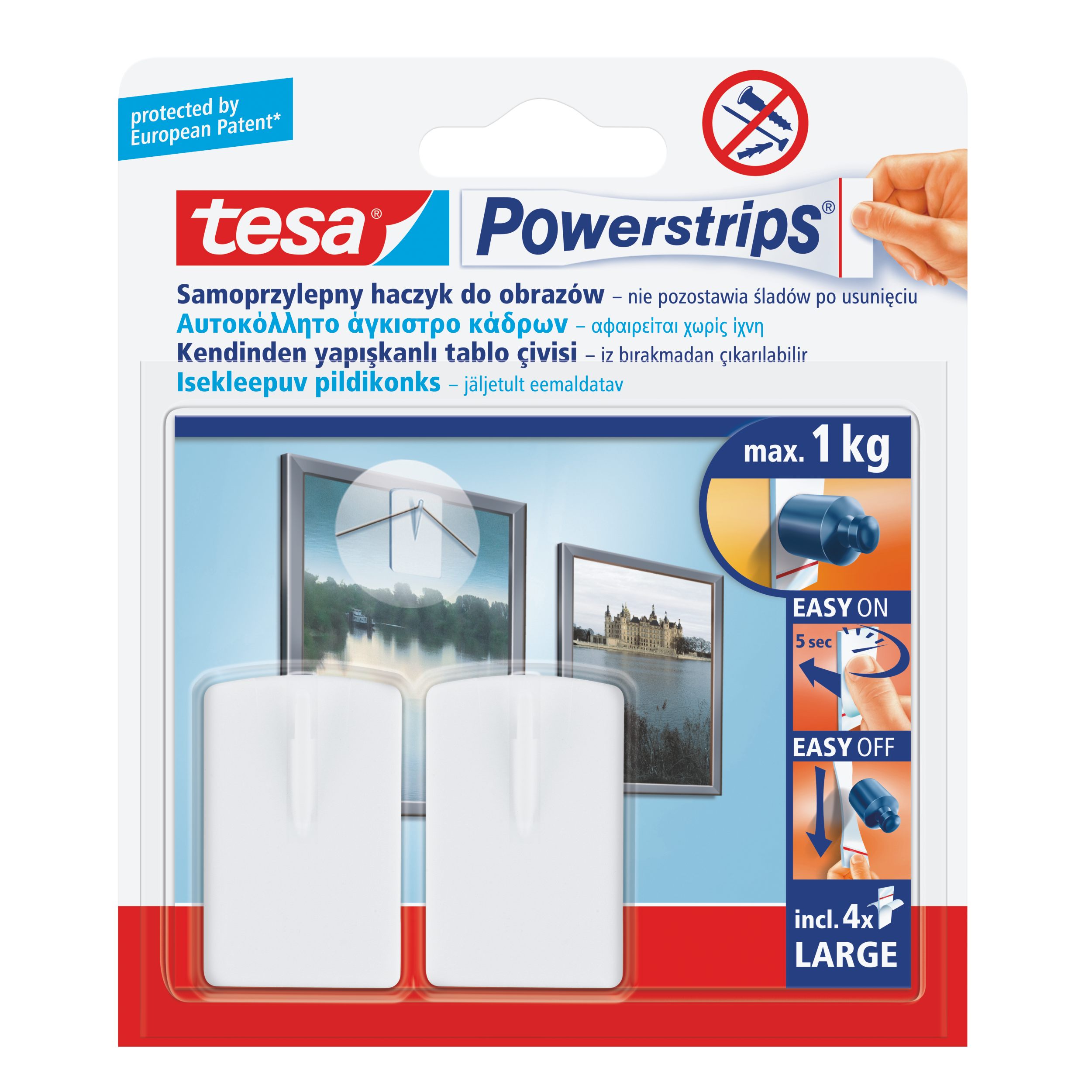 Haczyk samoprzylepny do obrazów Powerstrips biały max. 1 kg 4 szt. Tesa ...