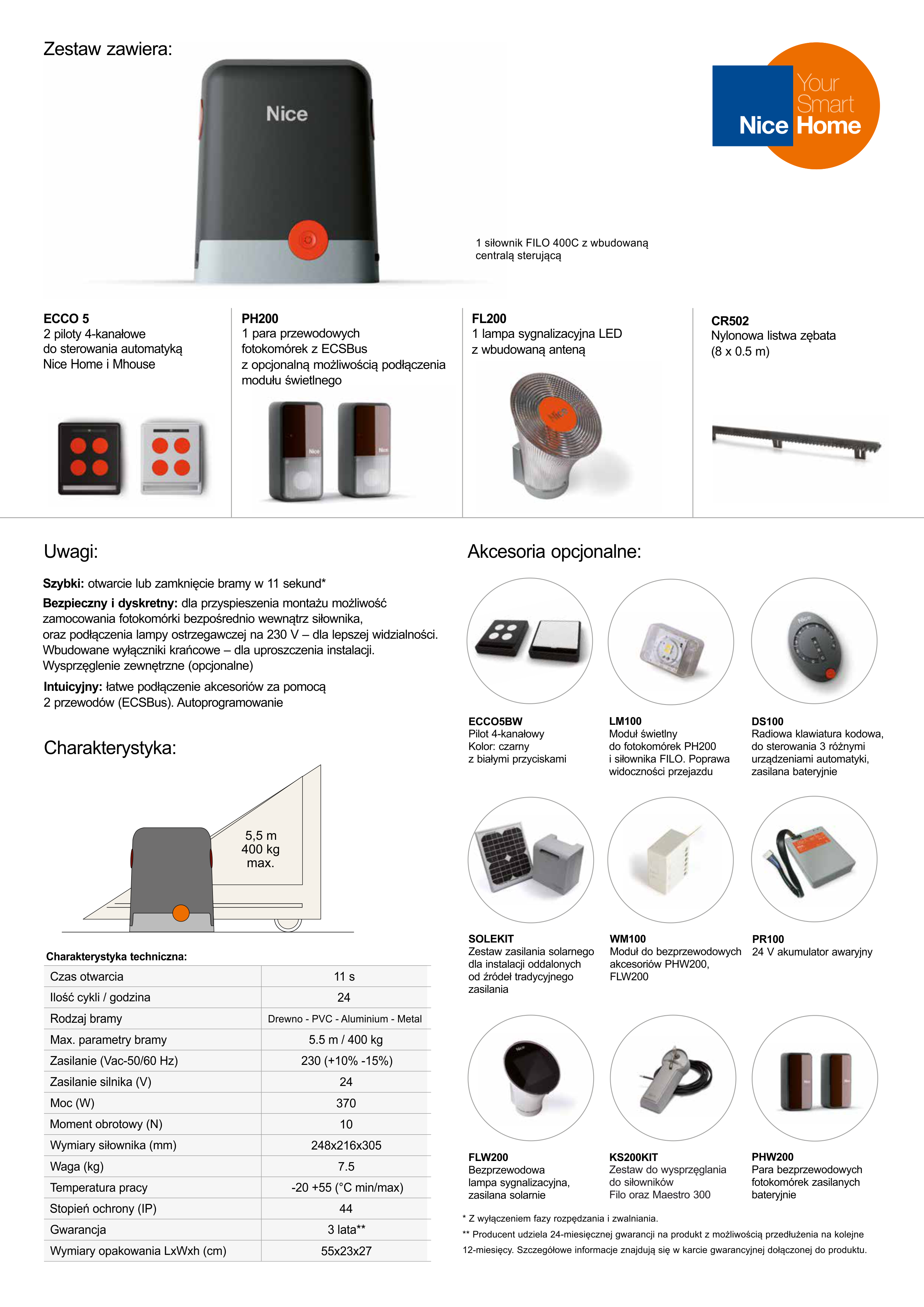 Napęd bramy przesuwnej FILO400 NICE HOME - Leroy Merlin