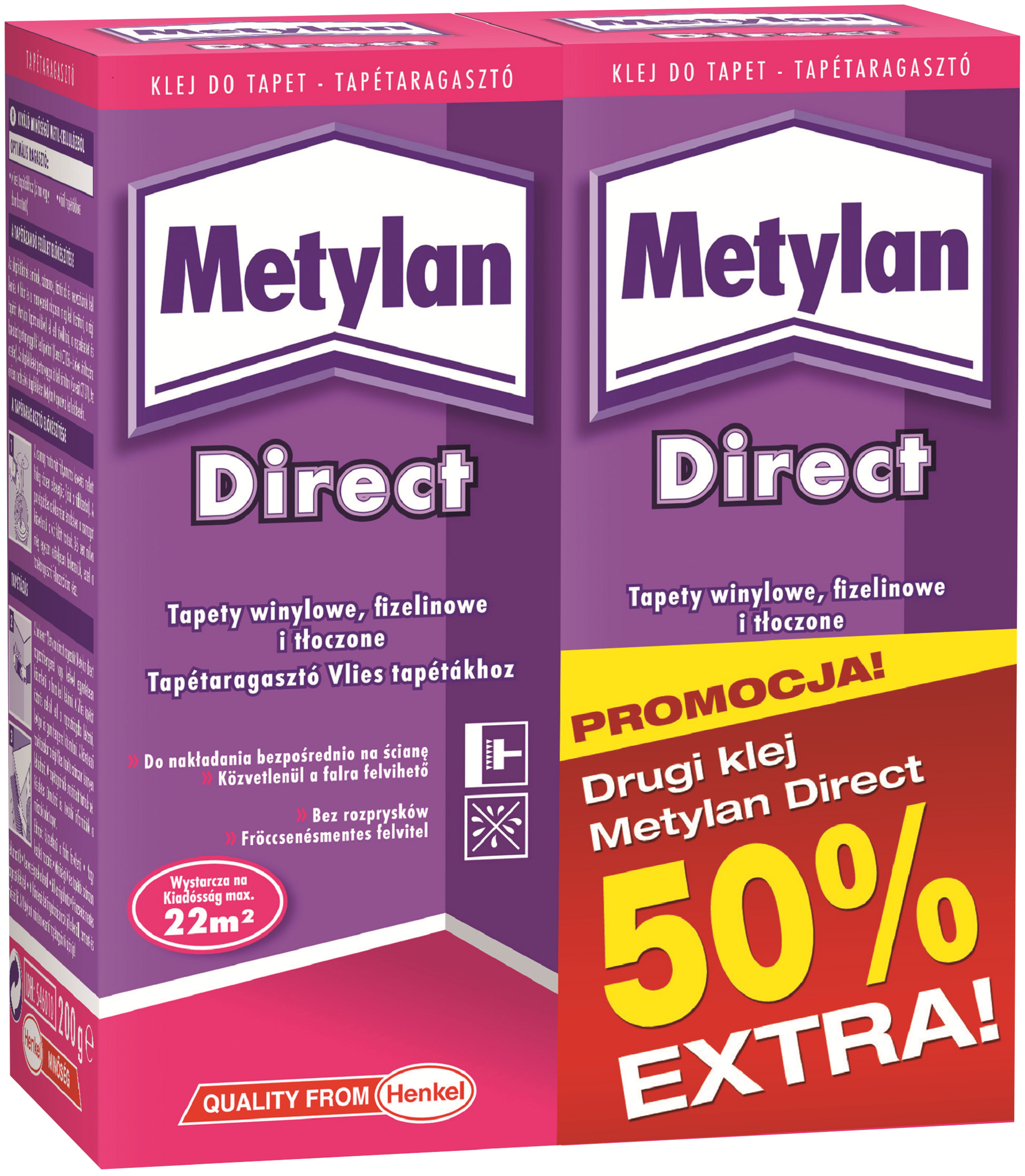 Klej do tapet flizelinowych Metylan Direct 2 opak. po 200 g Henkel ...