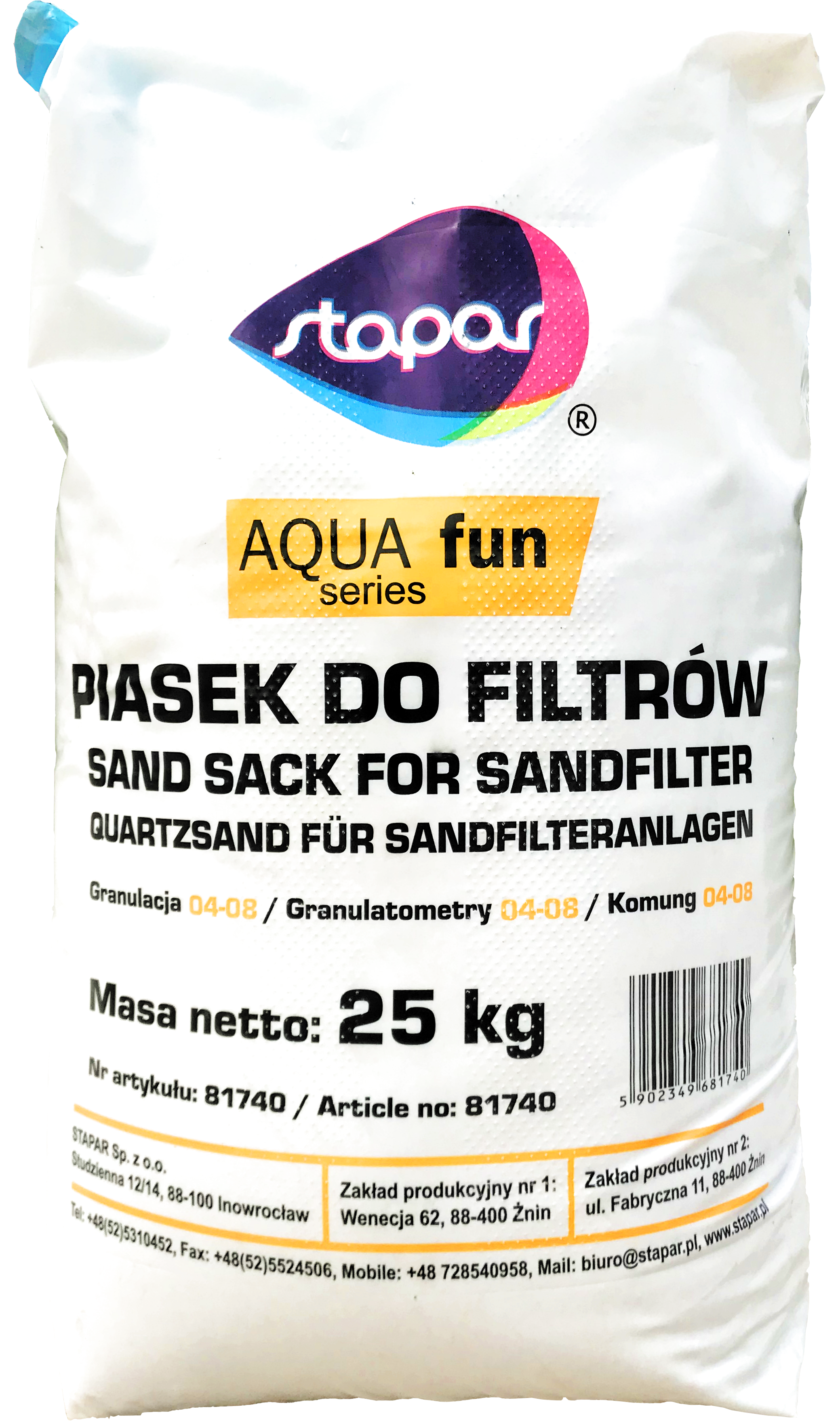 Piasek do filtrów basenowych 25kg 0.4-0.8 mm Aqua fun Stapar - Leroy Merlin