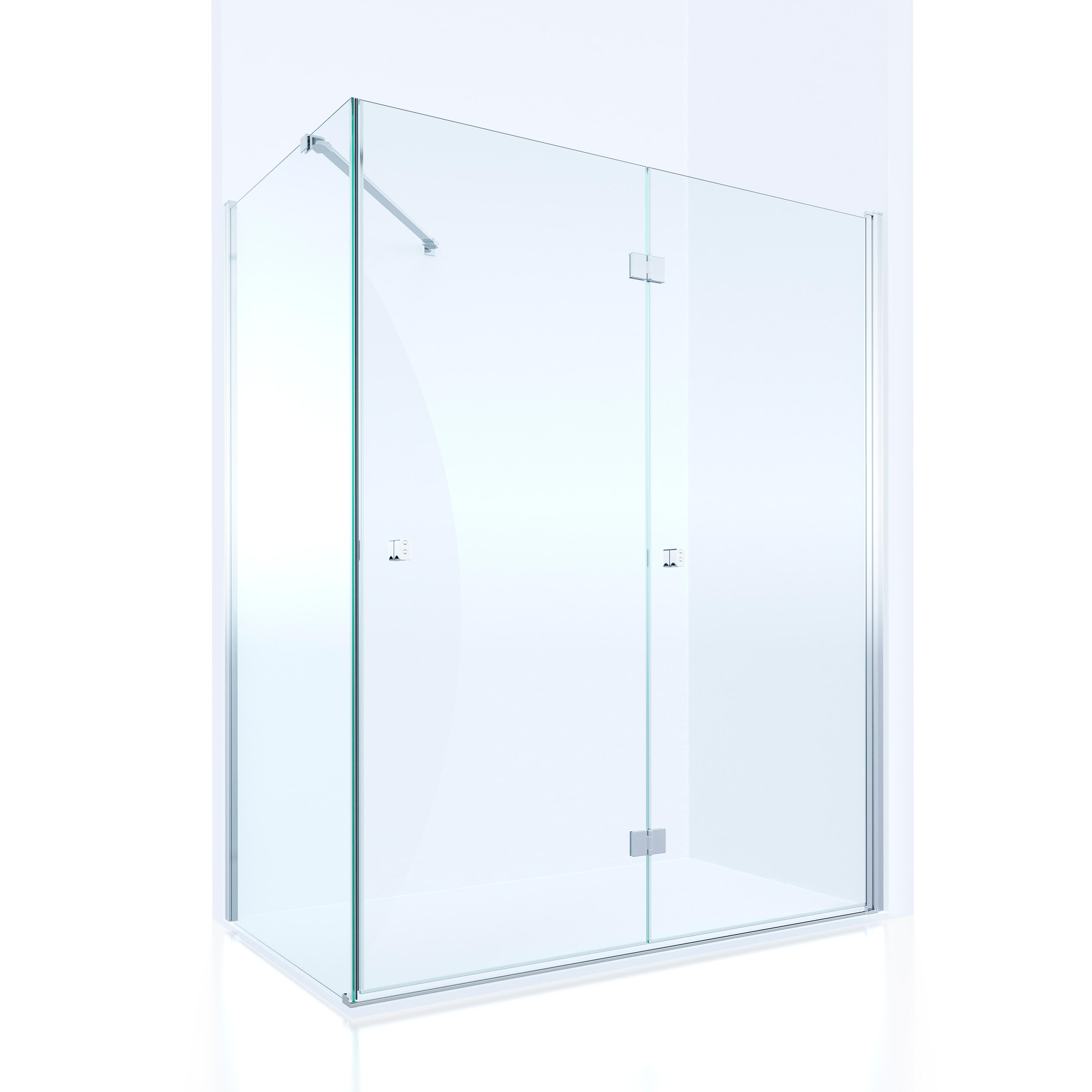 Mampara de ducha frontal con panel fijo lateral plegable transparente ...
