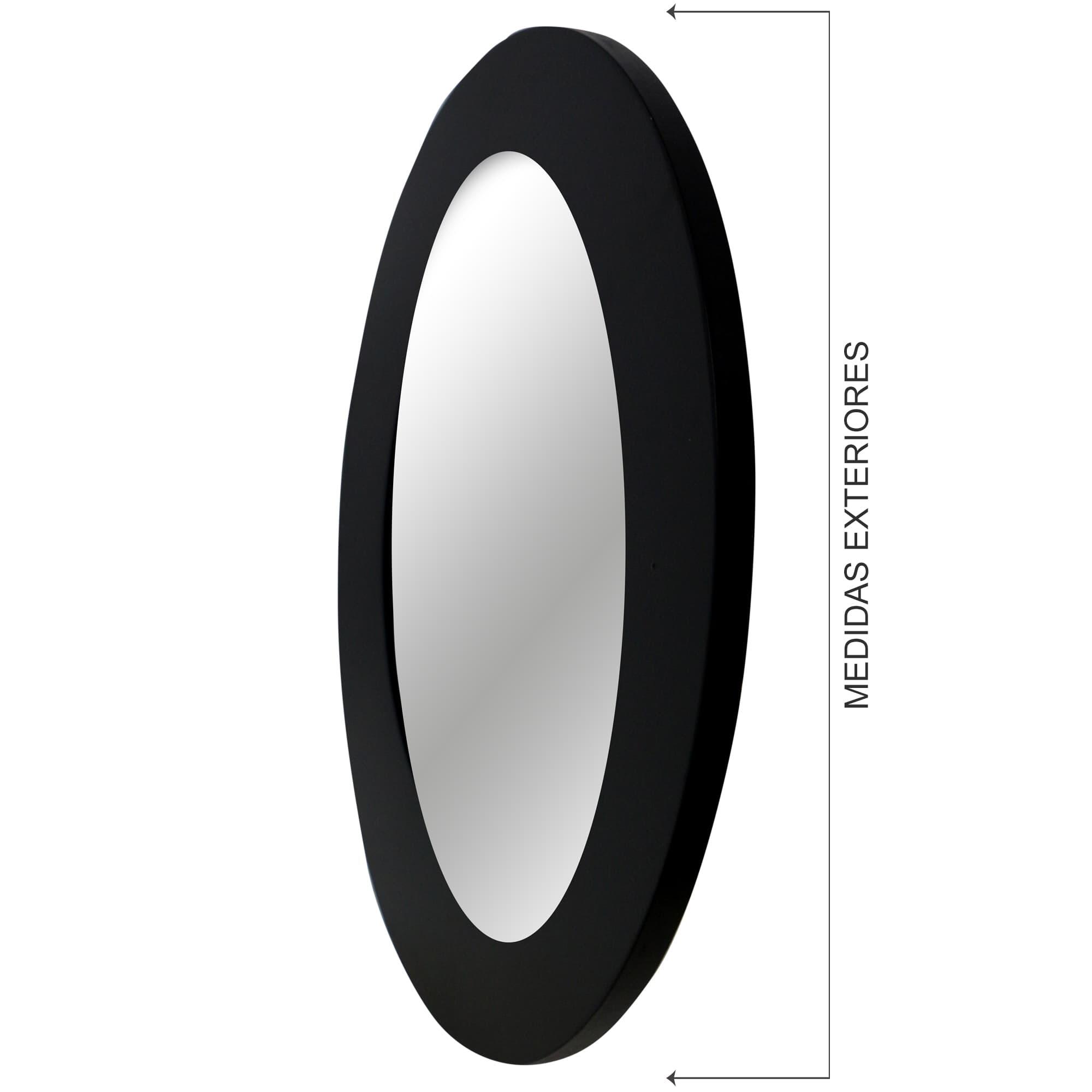 Espejo enmarcado de pared redondo MDF negro satinado de 80 cm de ...