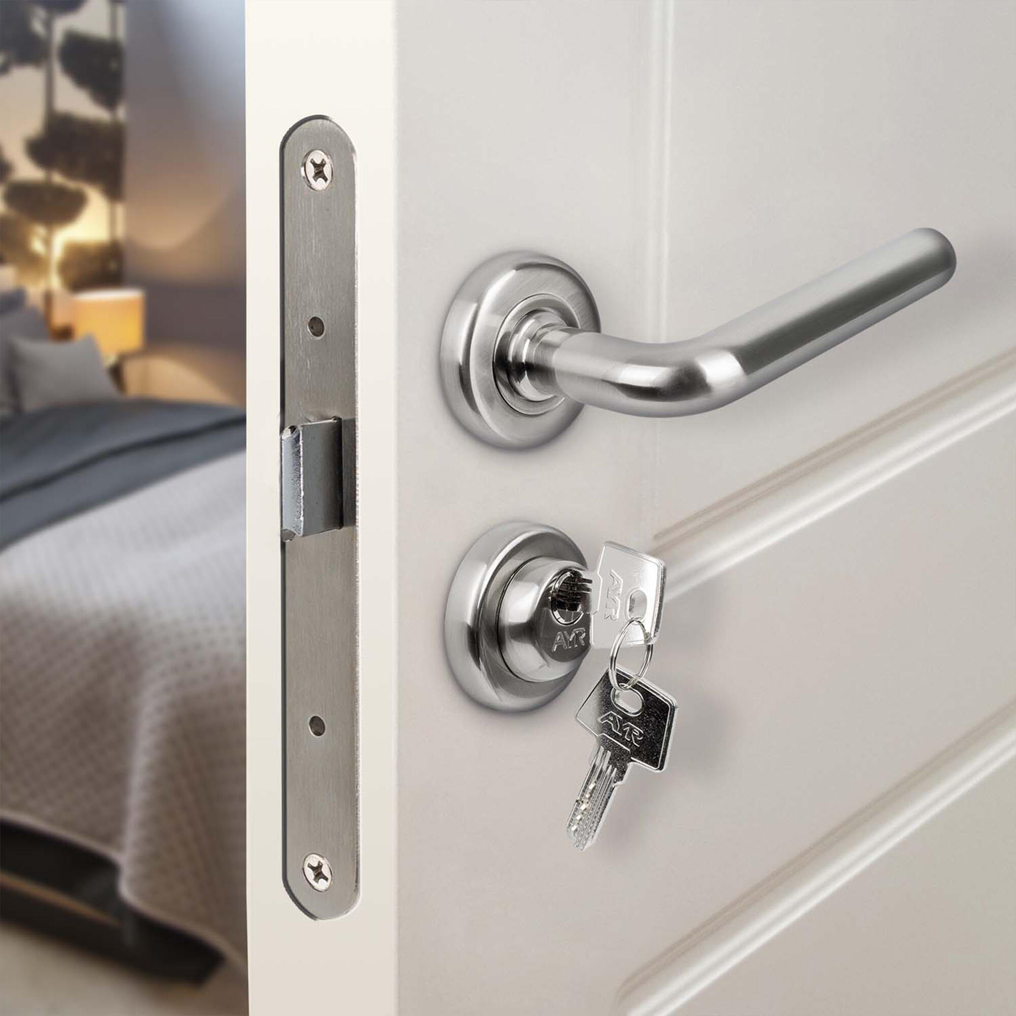 Condena redonda de puerta con llave en zamak acabado satinado medidas ...