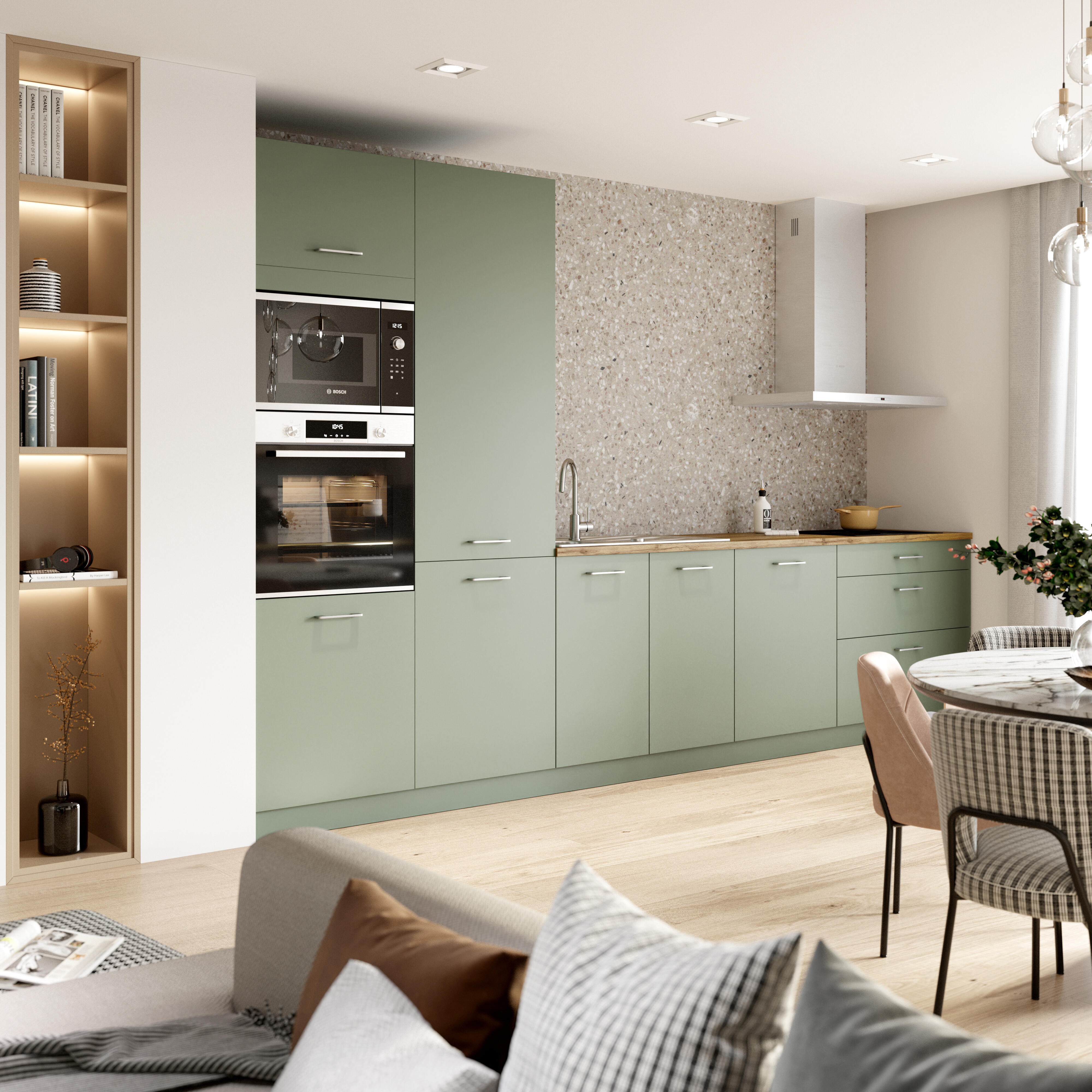 Cocina en kit Viena verde 360 cm con 2 columnas + 3 módulos bajos ...