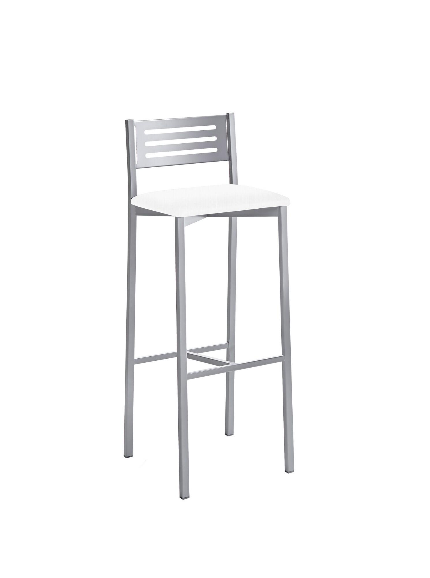 Taburete Kelsa alto de estructura metal con respaldo y asiento blanco ...