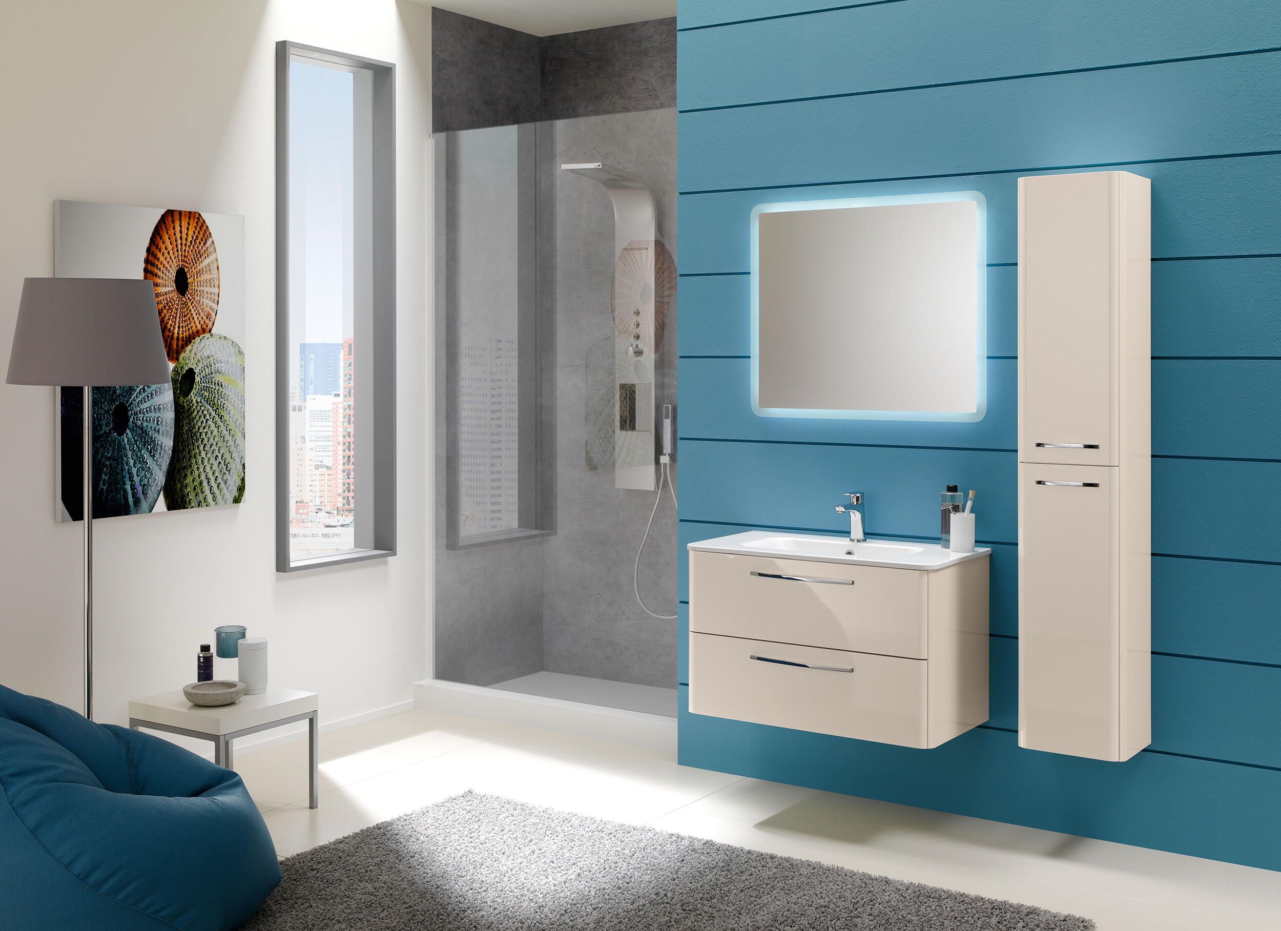 Mobile sottolavabo e lavabo Best laccato lucido crema L 81 cm 2 ...