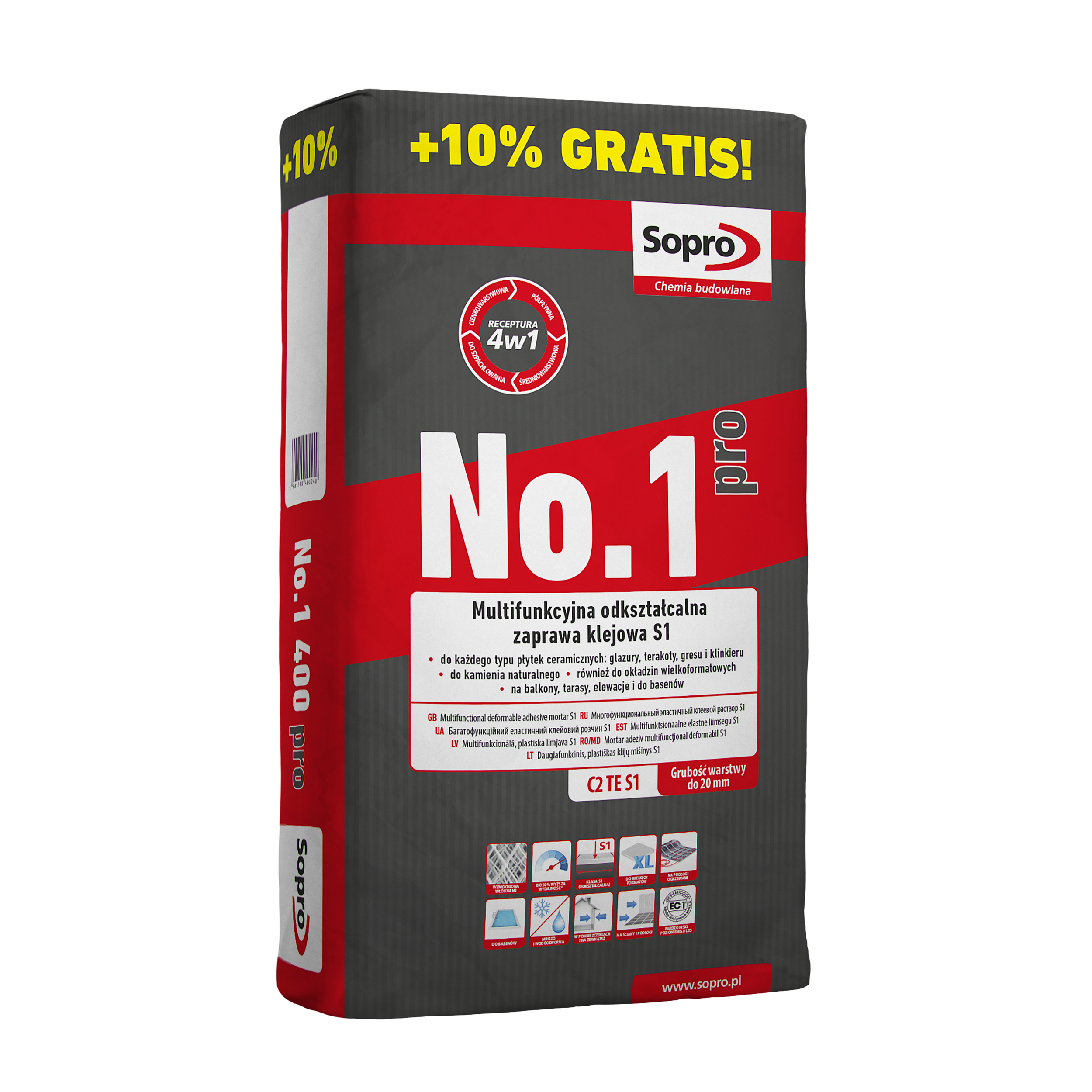 Elastyczna zaprawa klejowa NO1 PRO S1 22,5 + 2,25 KG SOPRO - Leroy Merlin