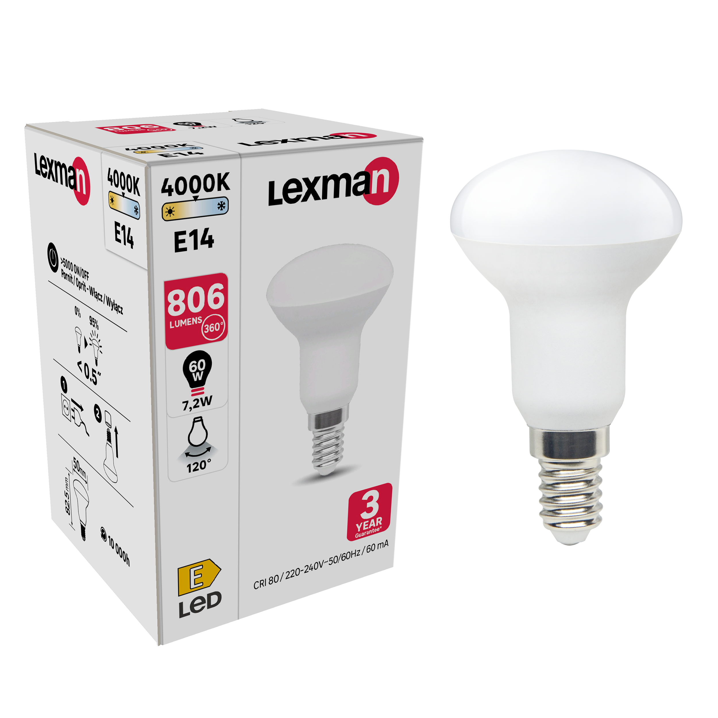 Ampoule led, réflecteur E14, 806lm = 60W, blanc neutre, LEXMAN | Leroy ...