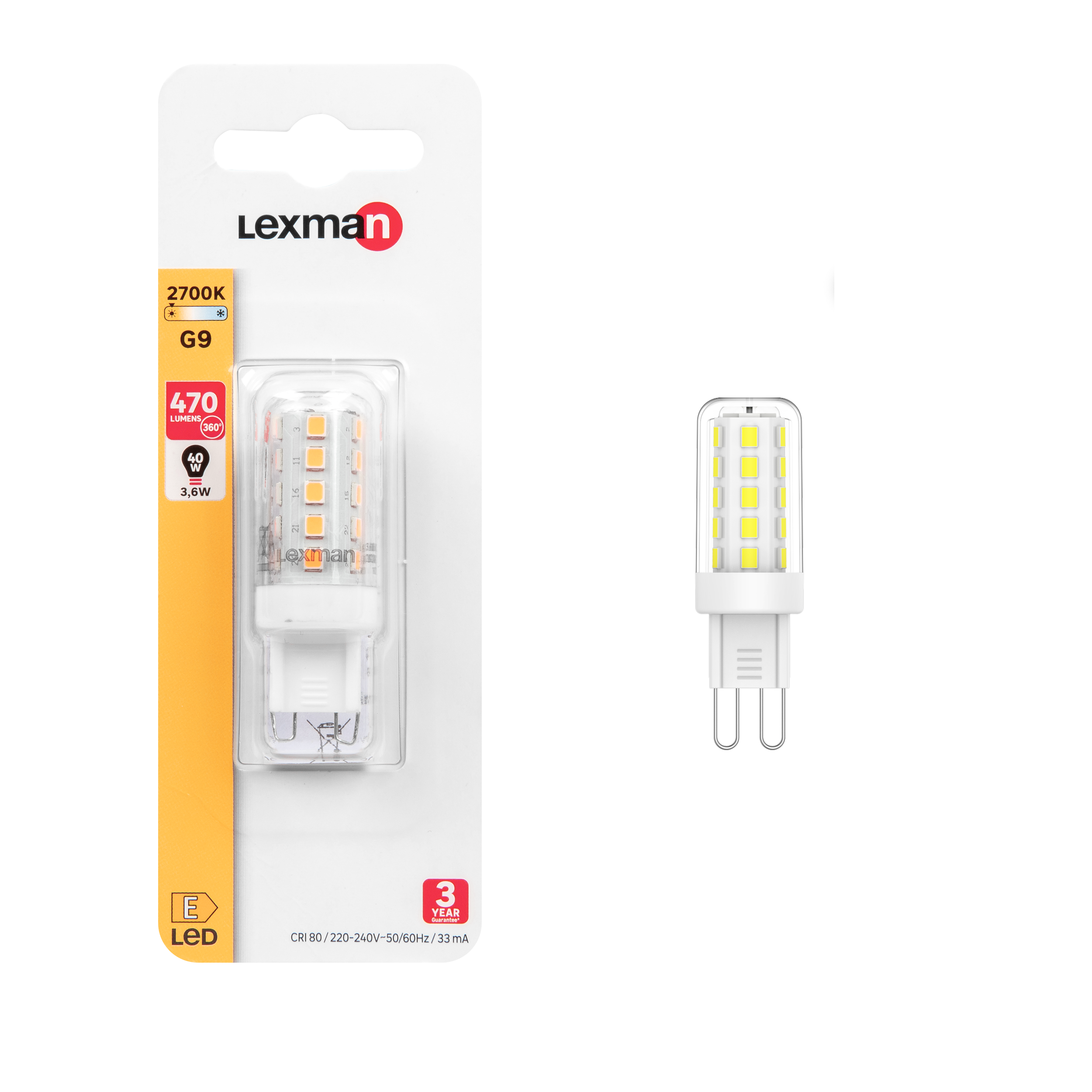 Ampoule led, capsule G9, 470lm = 40W, blanc chaud, LEXMAN | Leroy Merlin