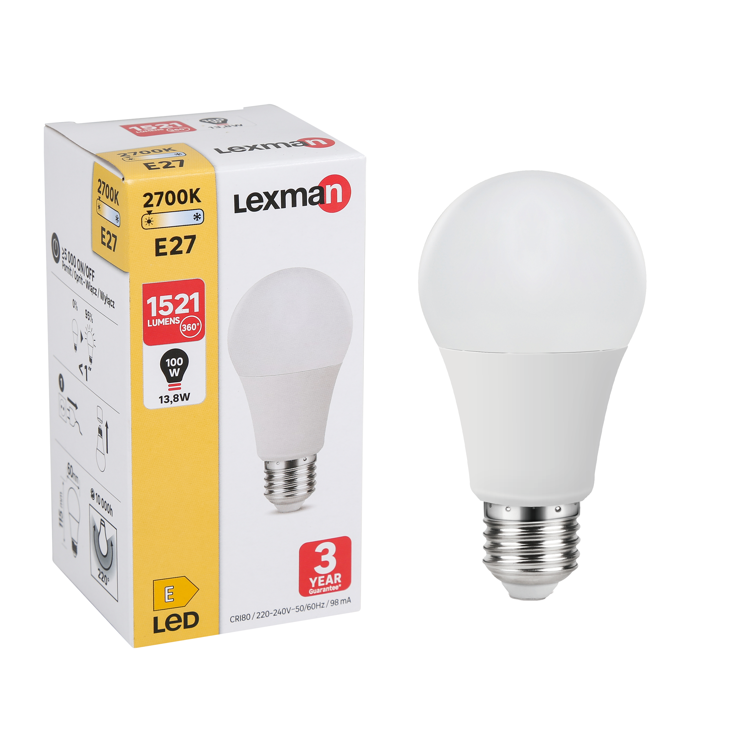 Ampoule led, E27, 1521lm = 100W, blanc chaud, LEXMAN | Leroy Merlin