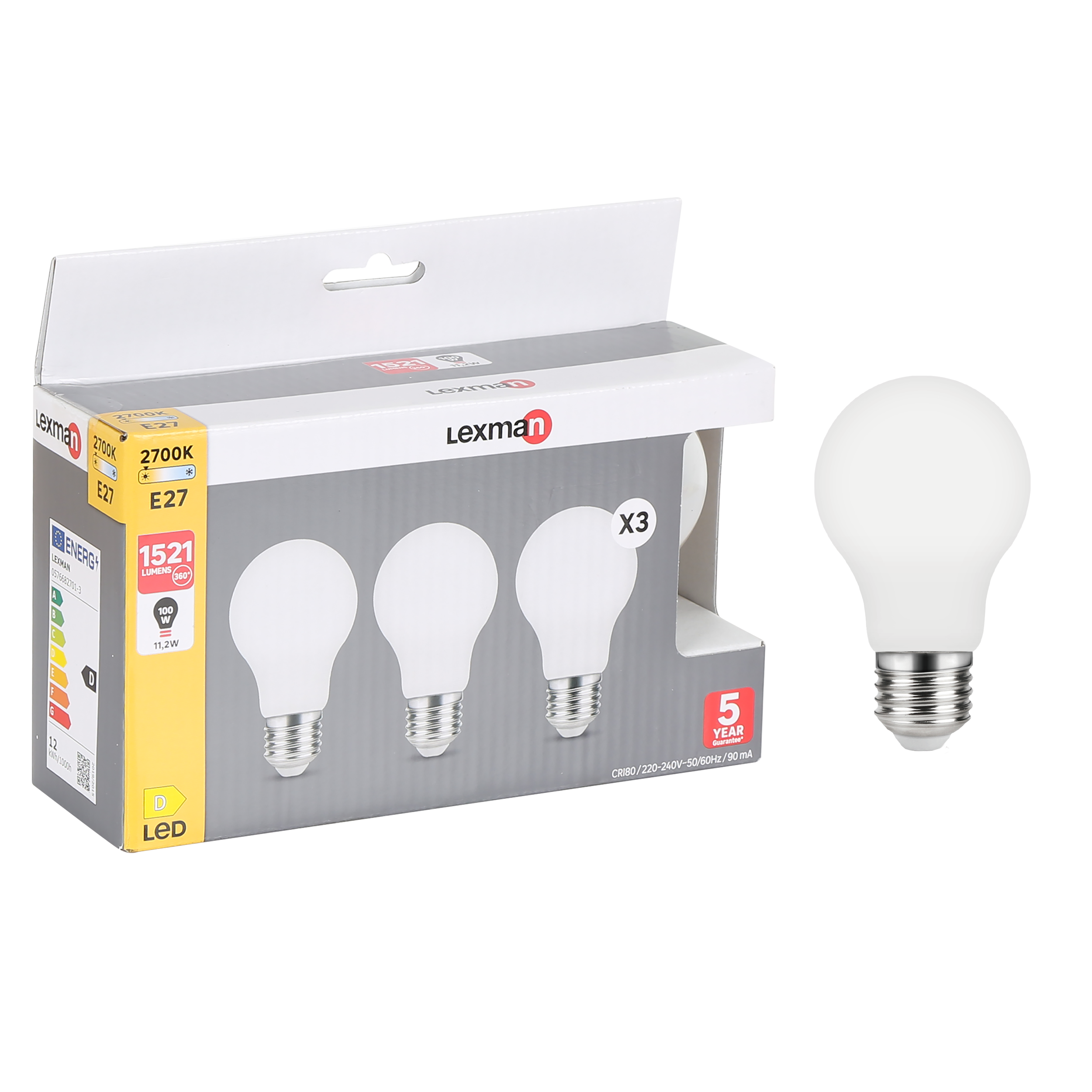 Pack 3 bombillas LED LEXMAN filamento,casquillo E27,1521 lumen,luz ...