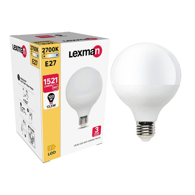 Ampoule led, globe 95mm E27, 1521lm = 100W, LEXMAN | Leroy Merlin Ampoule led, globe 95mm E27, 1521lm = 100W, LEXMAN | Leroy Merlin