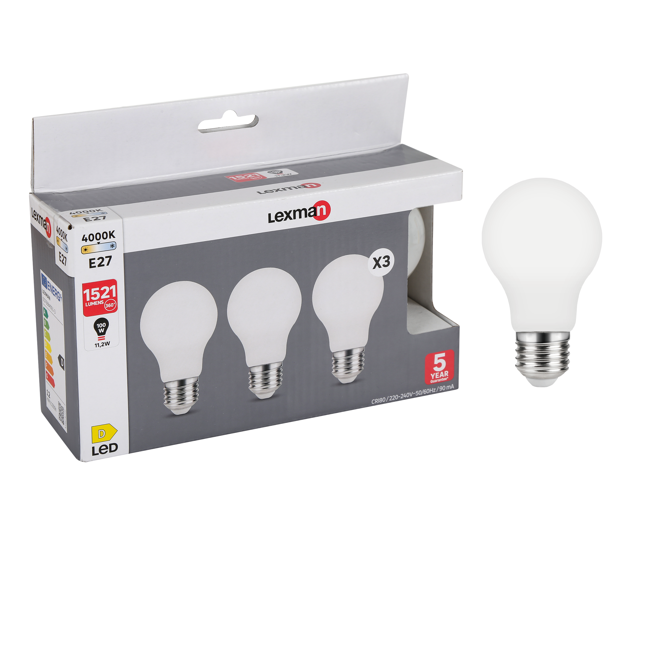 Lot de 3 ampoules led E27, 1521Lm = 100W, blanc neutre, LEXMAN | Leroy ...