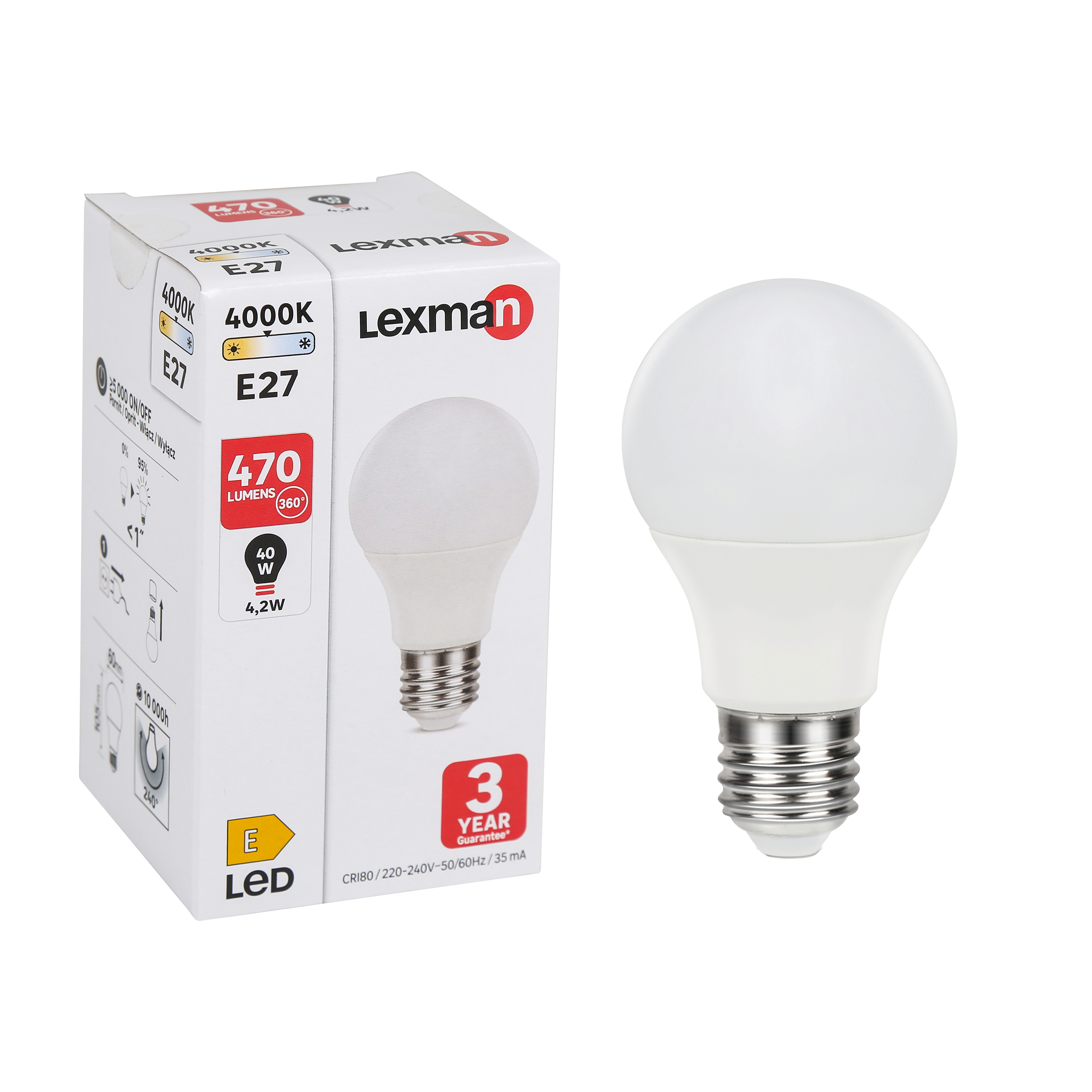 Żarówka LED E27 4,2W 470 LM Neutralna biel Lexman - Leroy Merlin