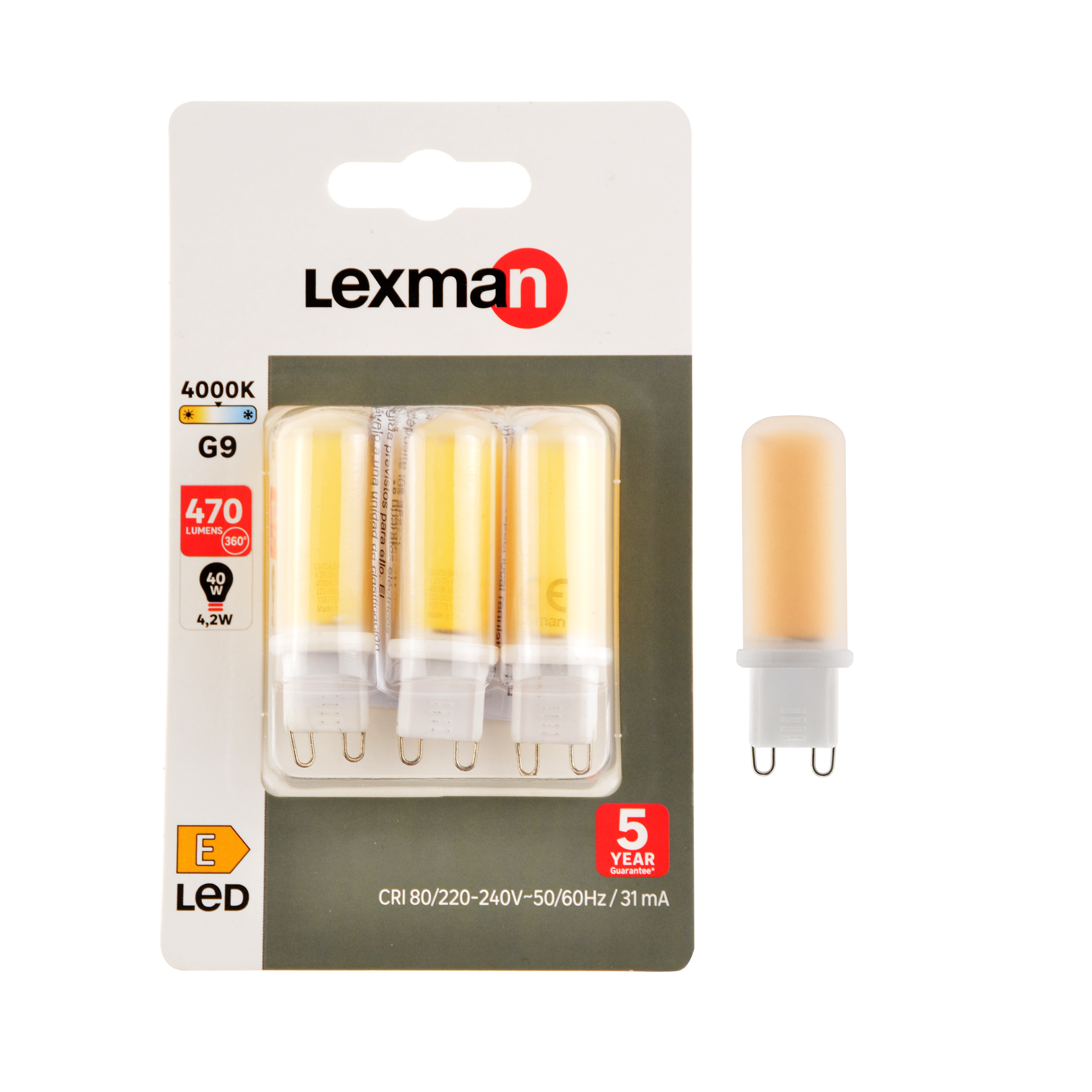 Lot de 3 ampoules led, capsule G9, 470lm = 40W, blanc neutre, LEXMAN ...