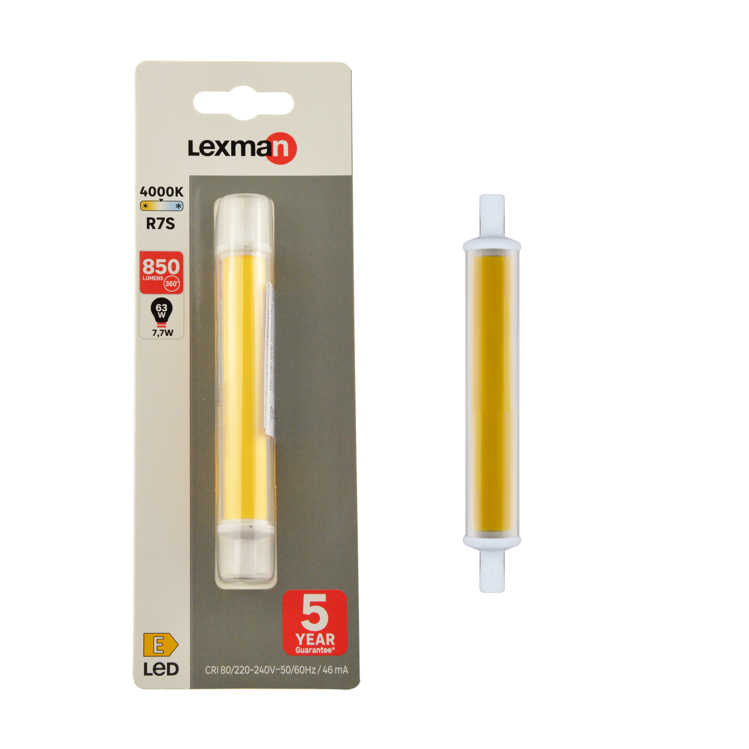 Ampoule led crayon R7S, 118 mm, 850Lm = 63W, blanc neutre, LEXMAN ...