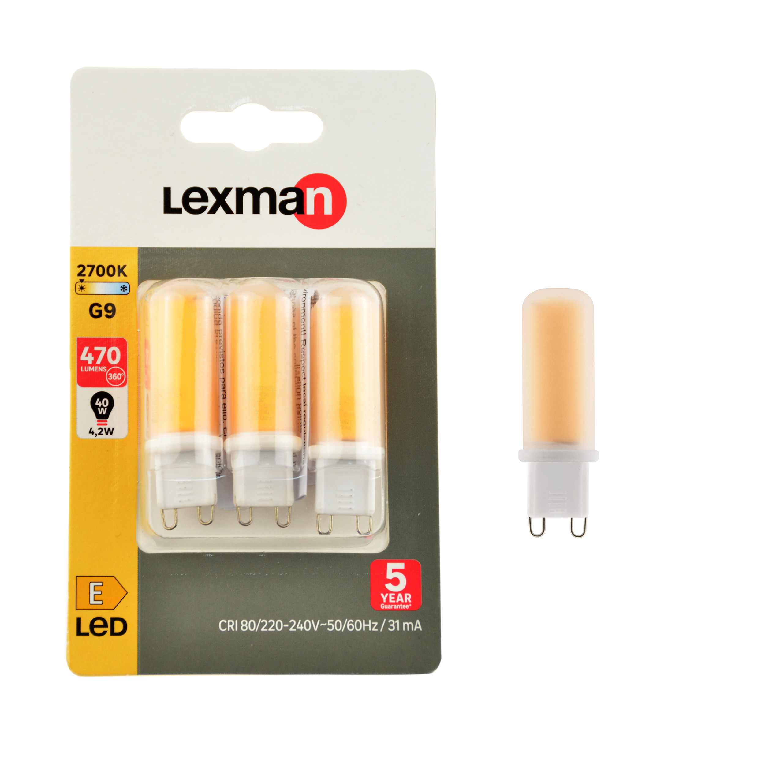 Lot de 3 ampoules led, capsule G9, 470lm = 40W, blanc chaud, LEXMAN ...