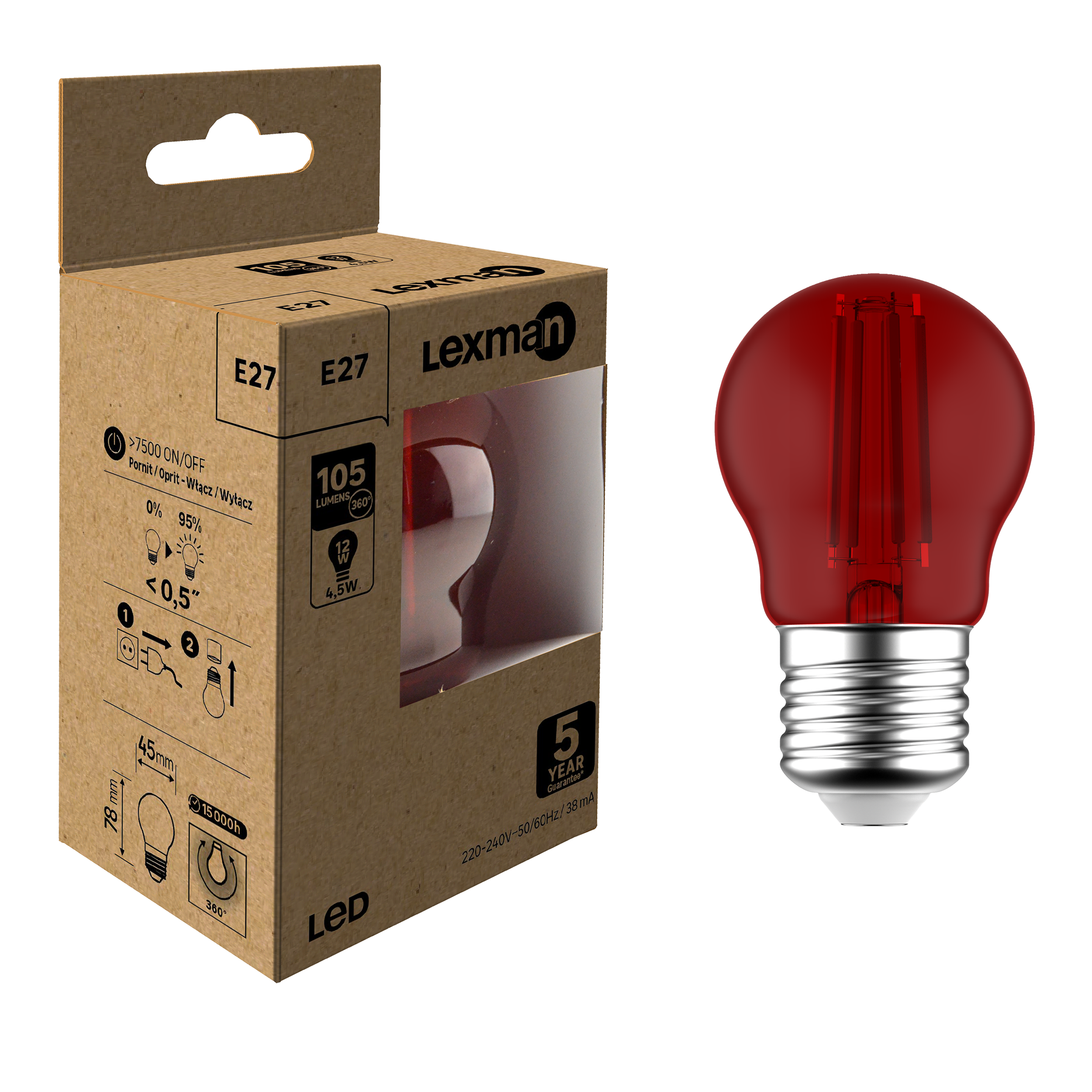 Lampadina LED, E27 sferico, smerigliato, luce calda, 4.5W= 105 LM (equiv 12 W), 330°, LEXMAN ...