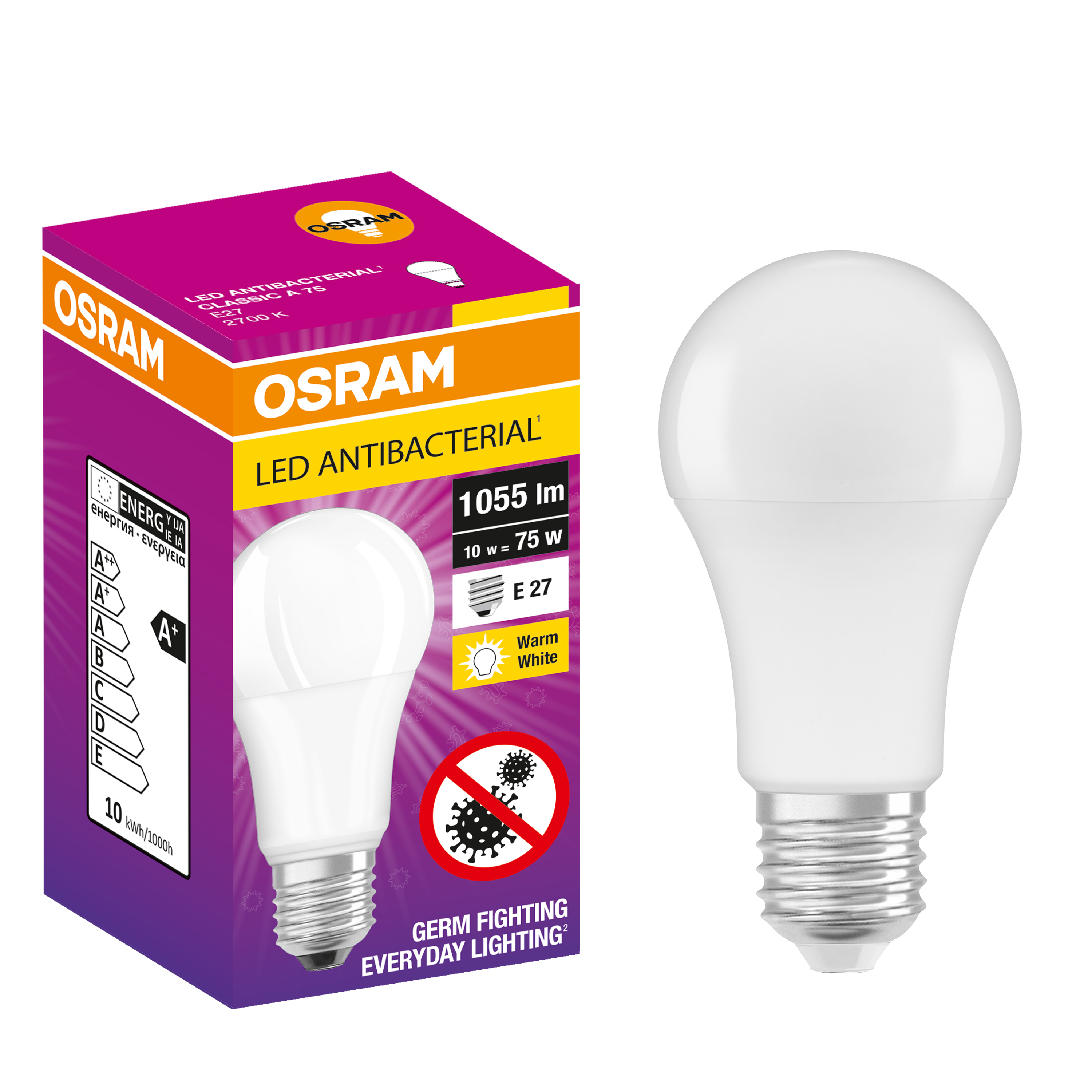 Żarówka antybakteryjna LED E27 10 W 1055 lm Ciepła Osram - Leroy Merlin