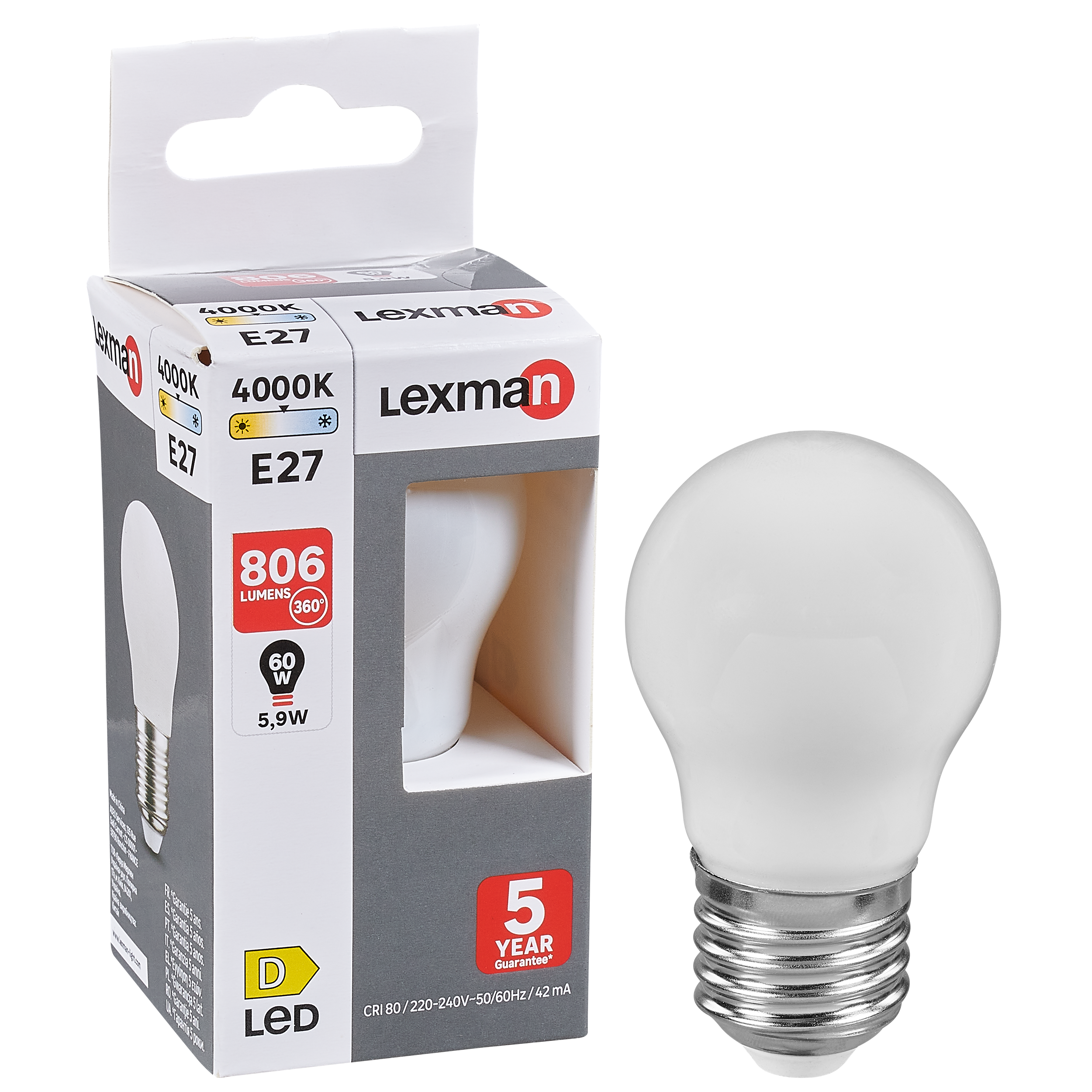 Ampoule led, sphérique E27, 806lm = 60W, blanc neutre, LEXMAN | Leroy ...