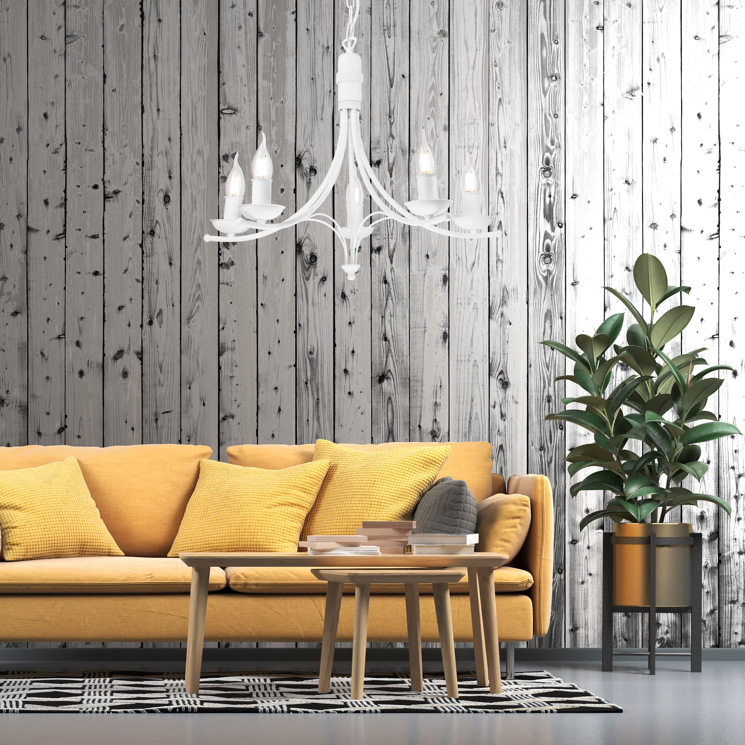 Araña colgante blanca 5 luces E14 Lucy 58 cm | Leroy Merlin