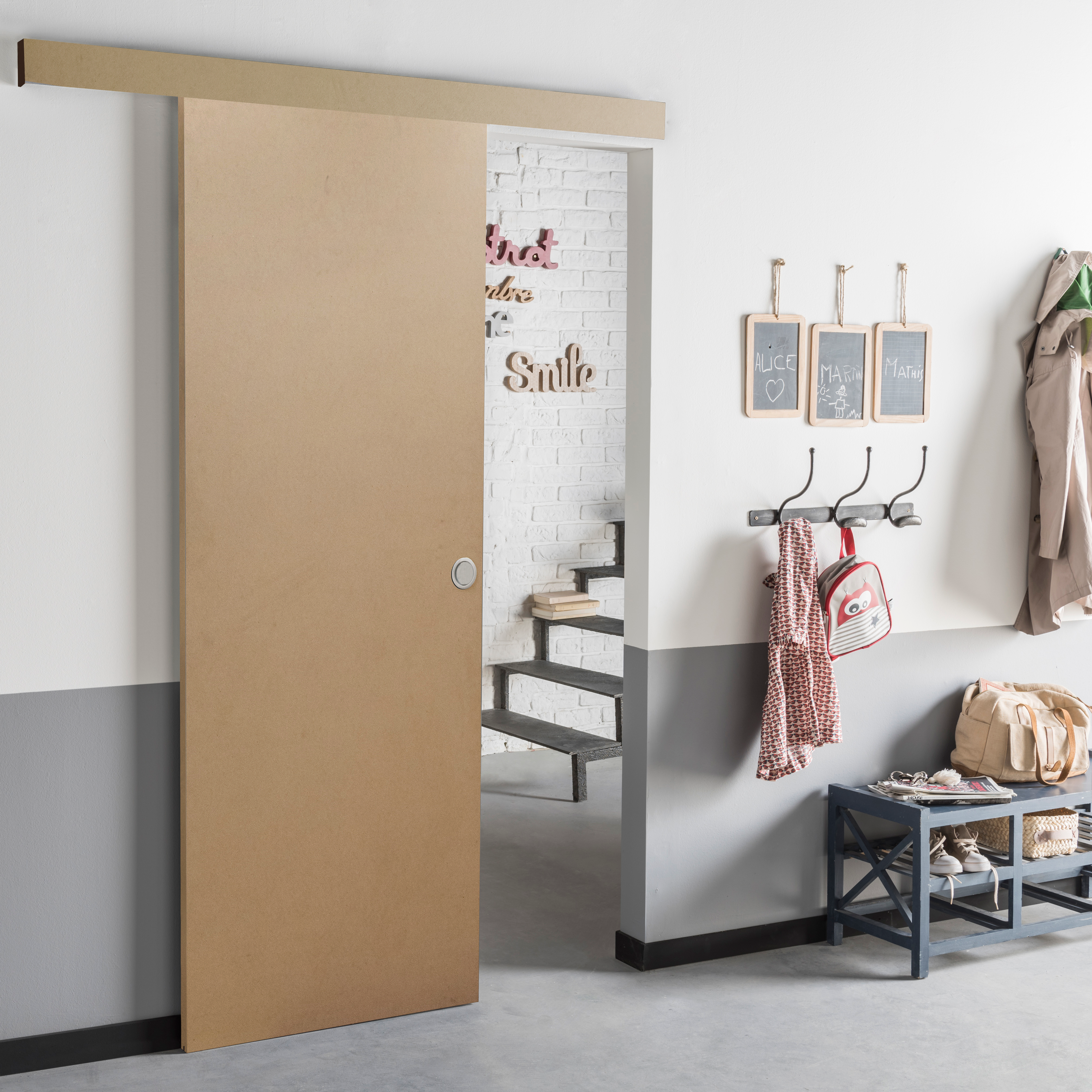 Porta scorrevole reversibile Practical in mdf marrone, L 80 x H 215 cm ...