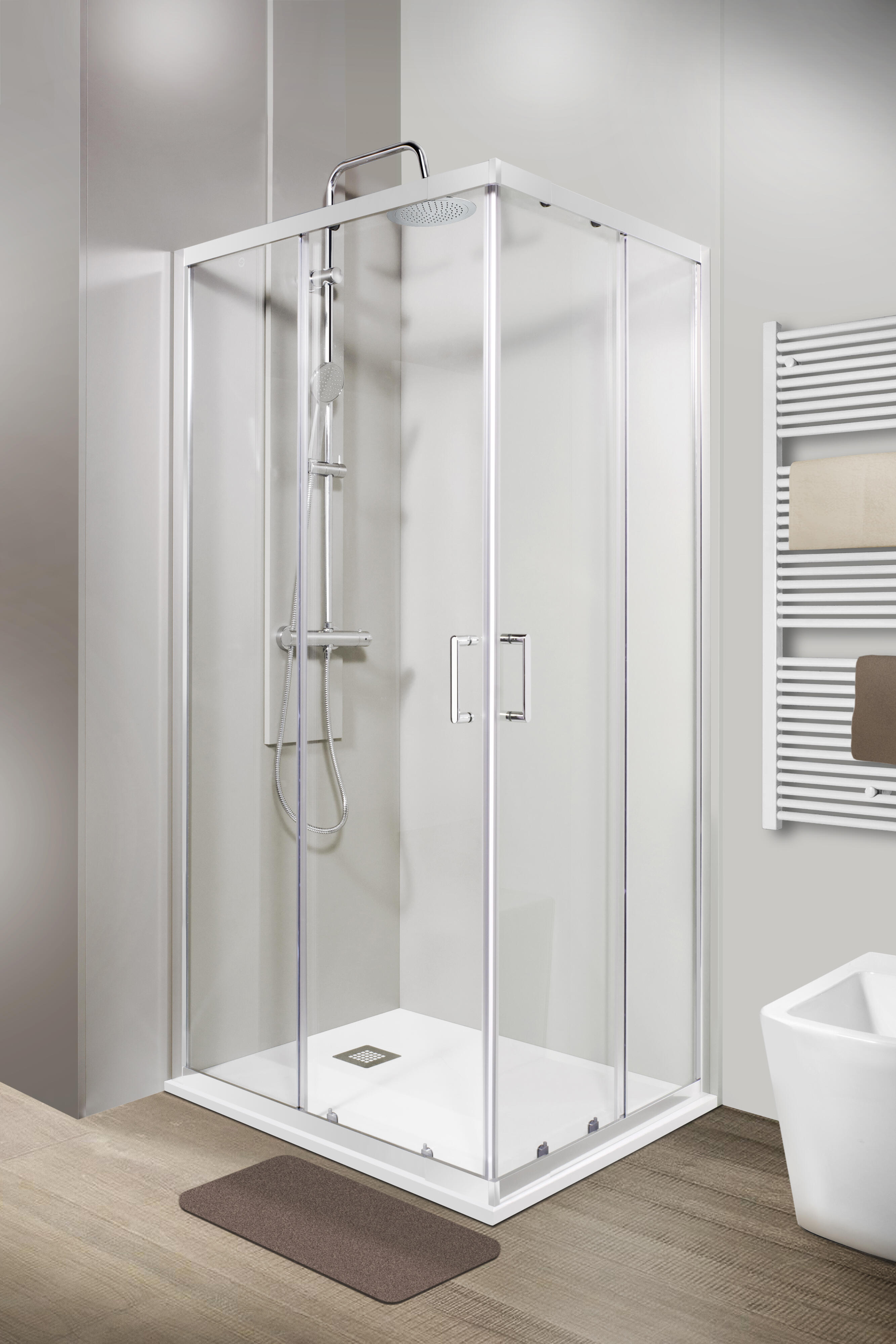 Mampara de ducha transparente corredero Zesk perfil cromo (68-80)x(68 ...