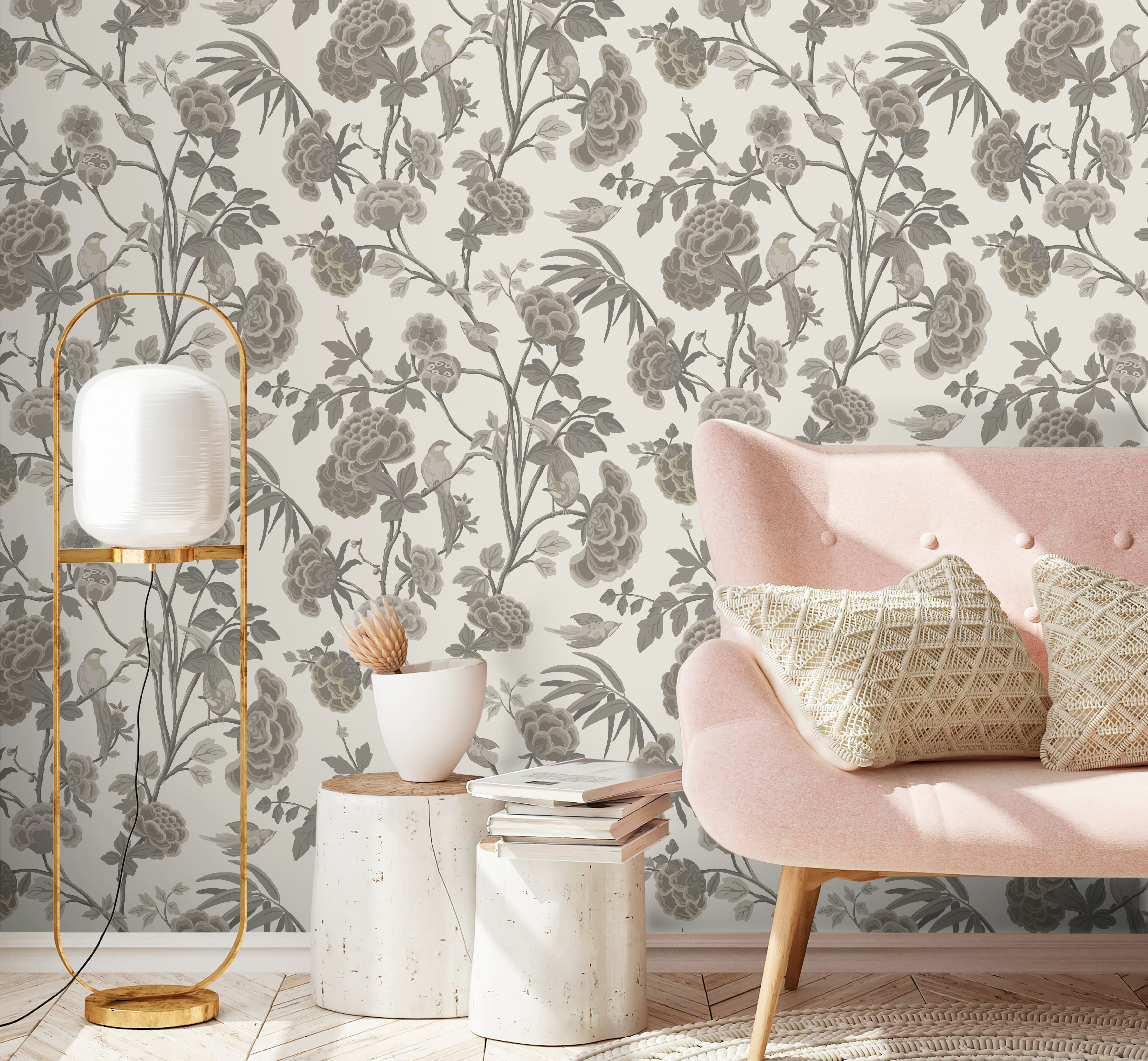 Papel pintado vinilo aplicación cola en pared Floral vegetal marrón ...